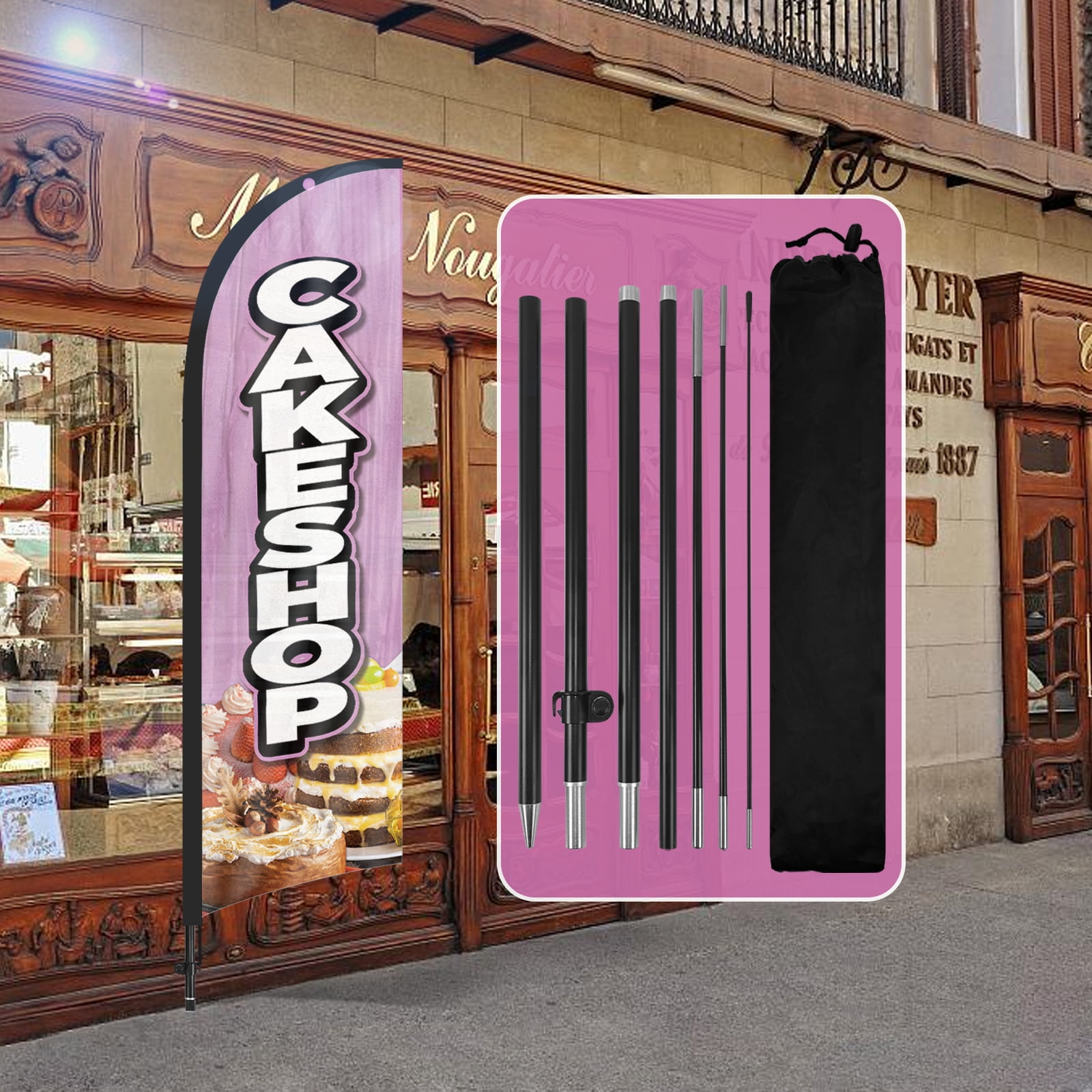 QSUM Cake shop Themed Swooper Flag, 7FT Cake shop Advertising Feather ...