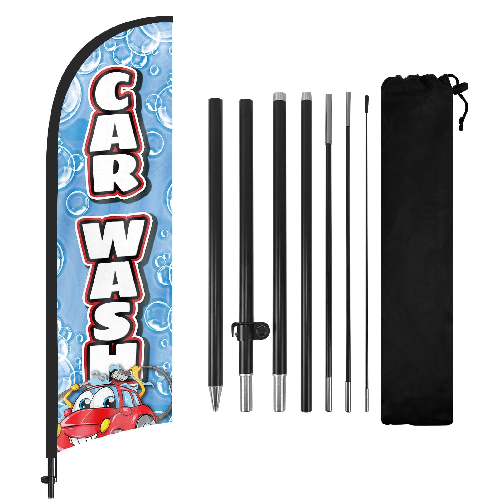 QSUM Car Wash Feather Flag with Flag Pole Kit and Ground Spike, 8.2FT ...