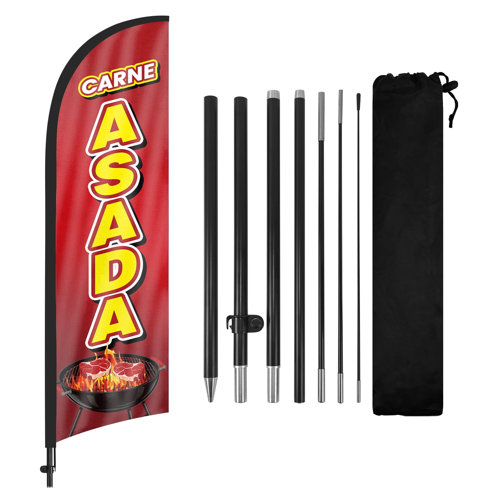 QSUM Carne Asada Feather Flag with Flag Pole Kit and Ground Spike, 8 ...