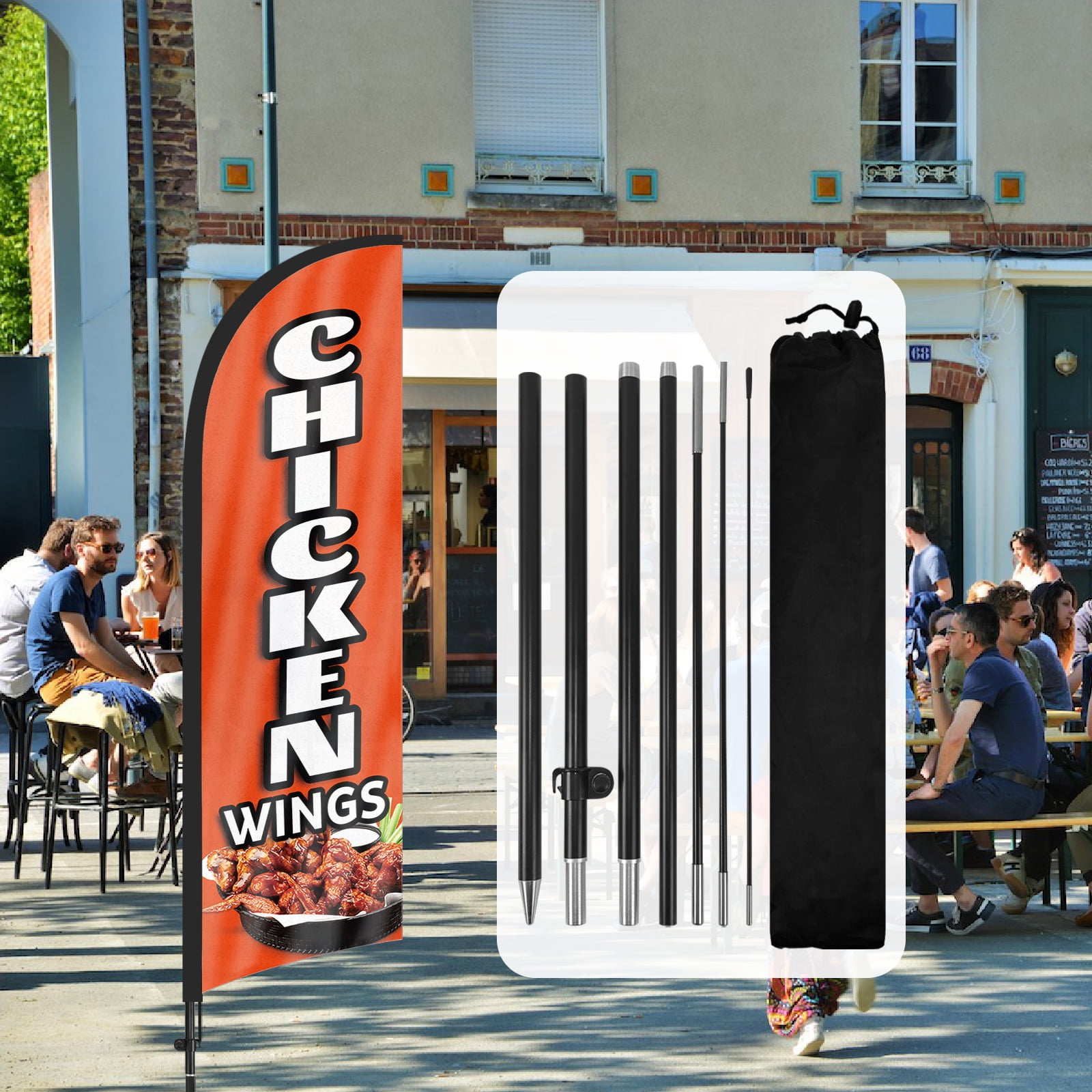 QSUM 8.2FT Chicken Wings Advertising Feather Flag with Pole Kit ...