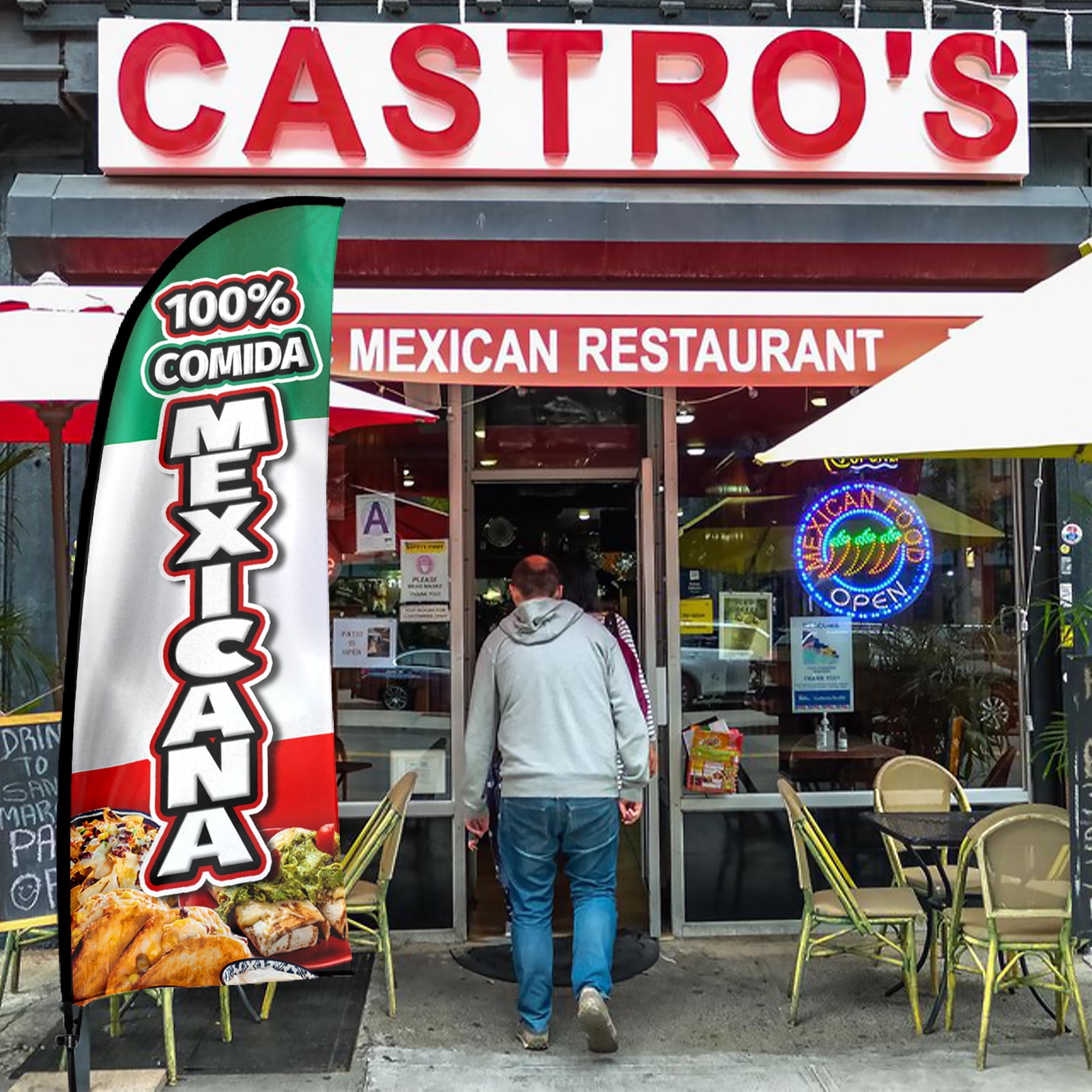 QSUM Comida Mexicana Feather Flag Kit,7FT Mexican Restaurant ...