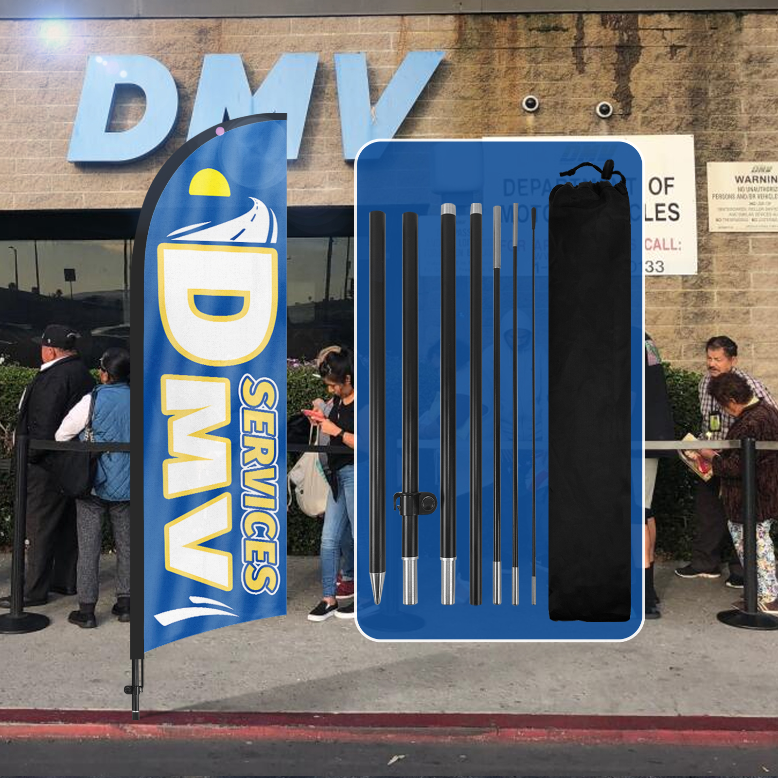 QSUM DMV Services Sign Feather Flag with Pole Kit,7FT DMV Services ...