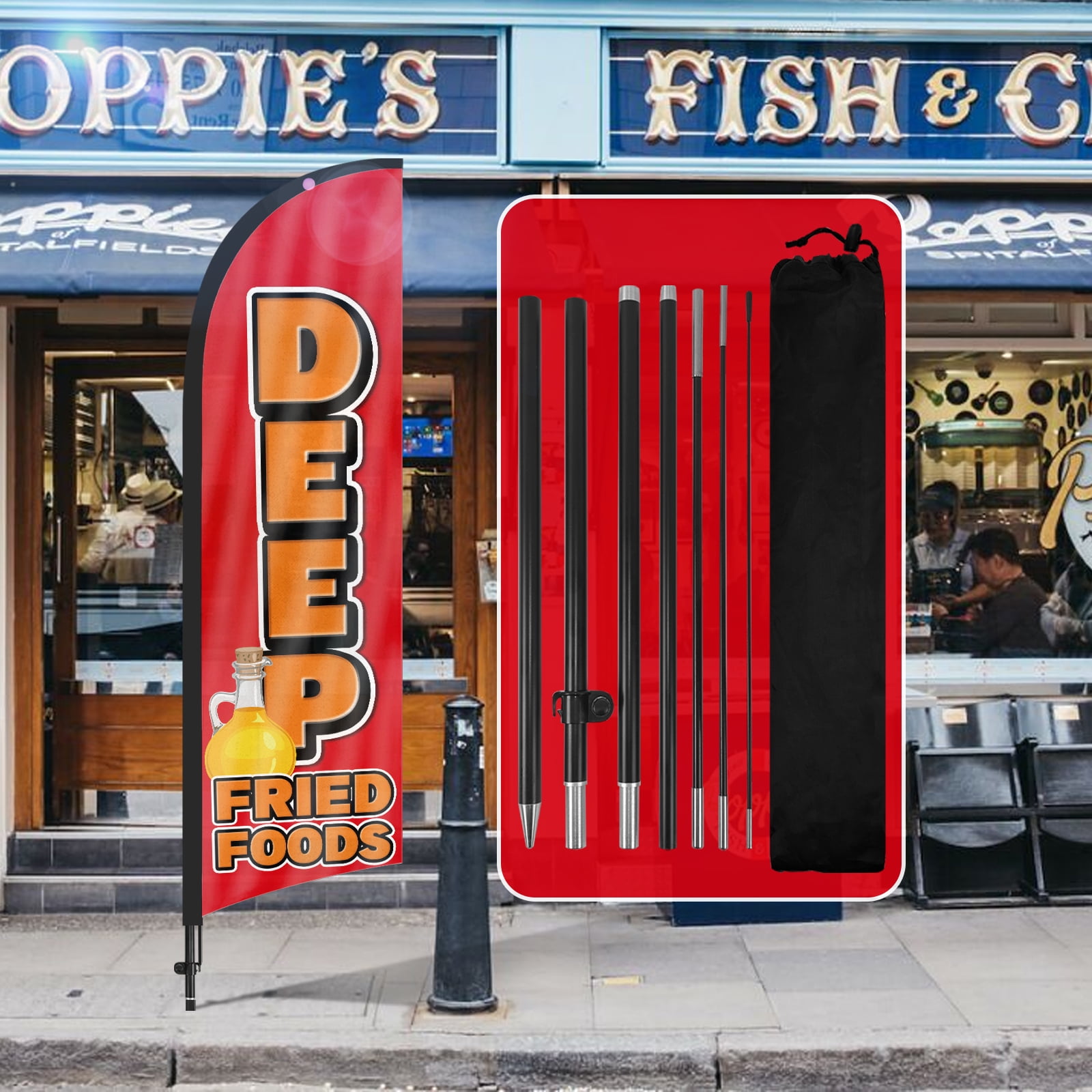 QSUM Deep Fried Food Sign Feather Flag with Pole Kit,8.2FT Deep Fried ...