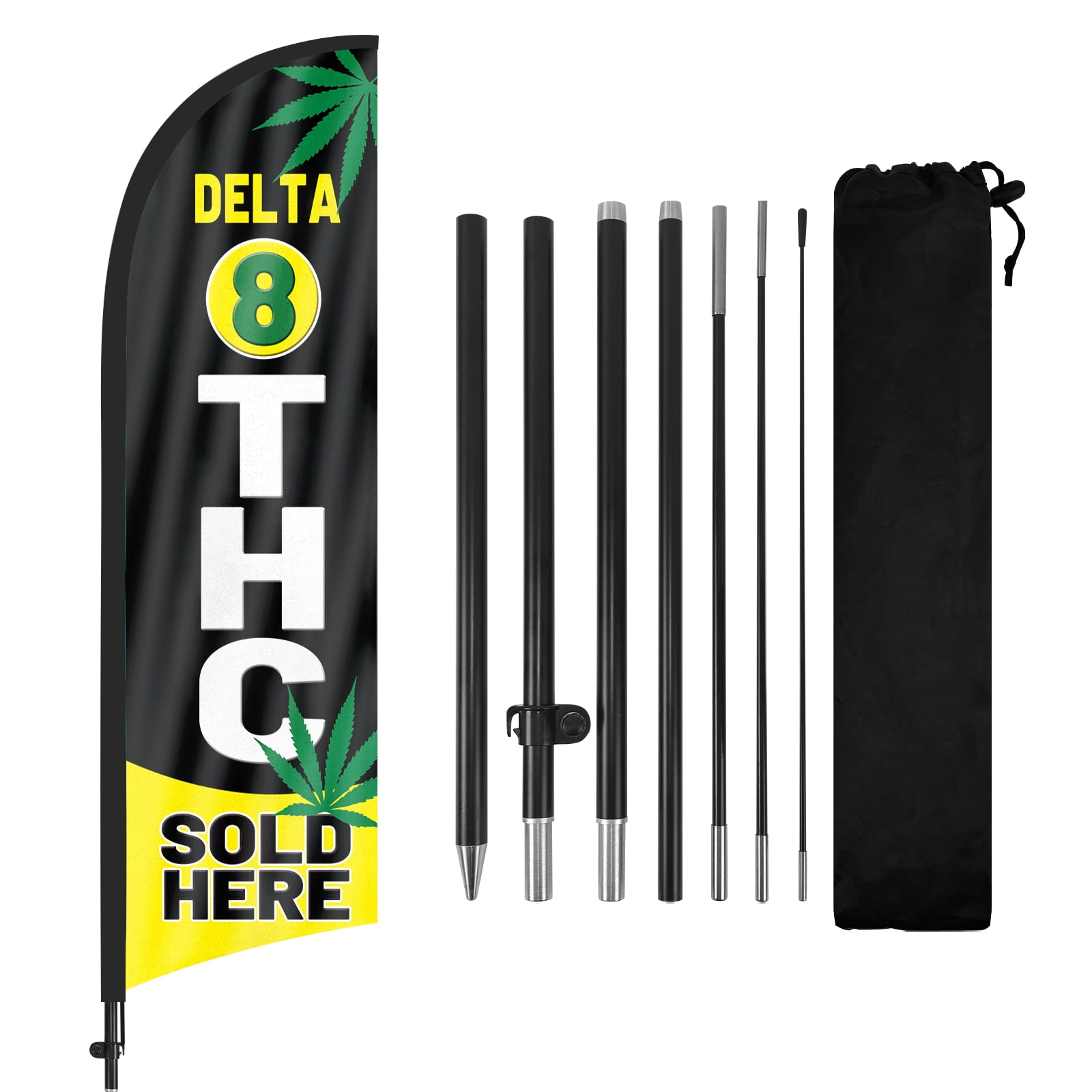 QSUM Delta 8 Thc Sign Feather Flag with Pole Kit,7FT Delta 8 Thc ...
