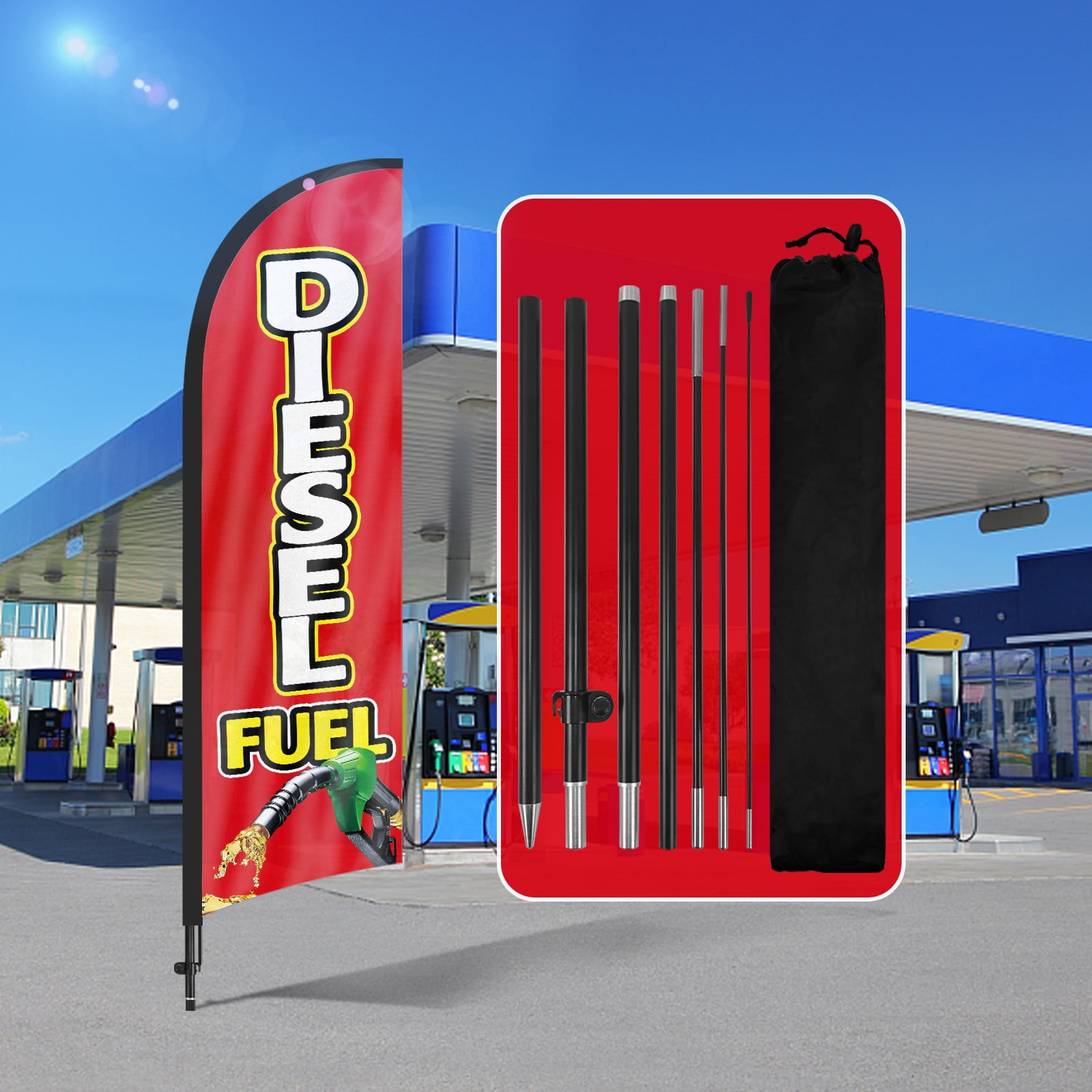 QSUM Diesel Fuel Sign Feather Flag with Pole Kit,7FT Diesel Fuel ...