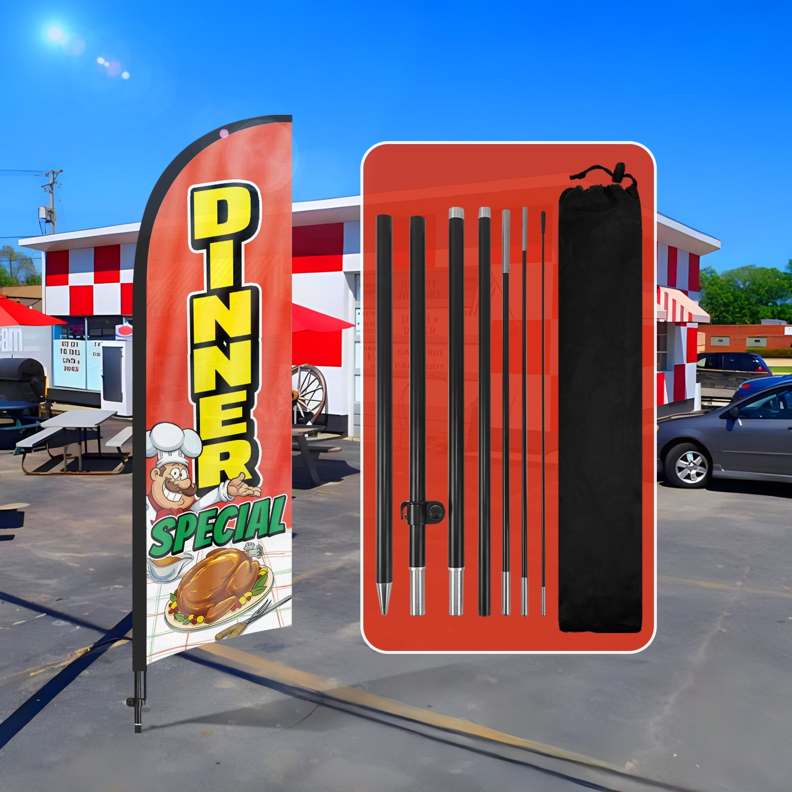 QSUM Dinner Special Feather Flag, 8.2FT Restaurant Advertising Swooper ...