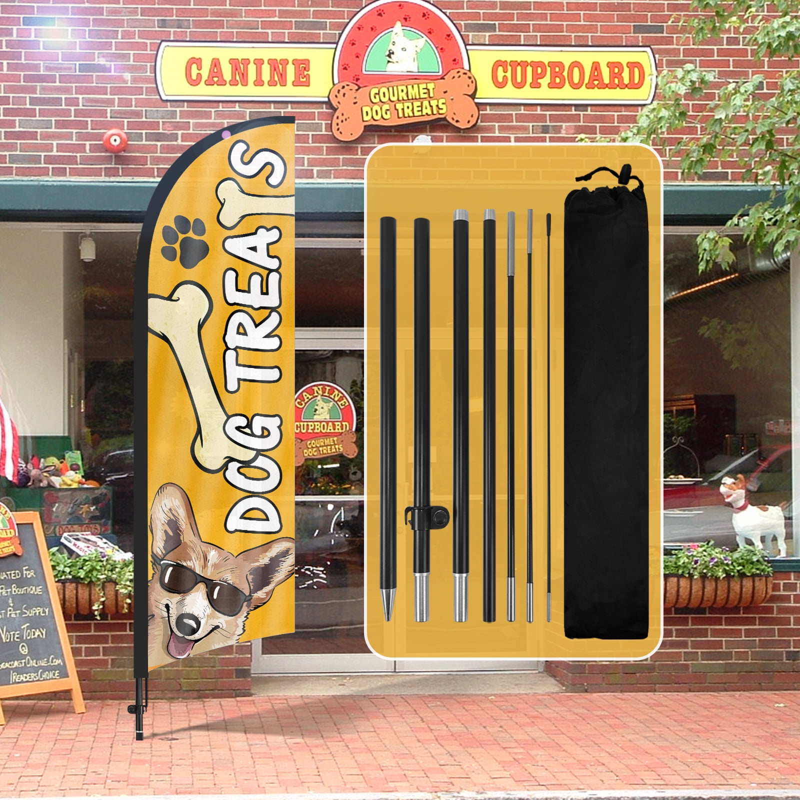 QSUM Dog Treat Themed Feather Flag, 7FT Pet Shop Advertising Swooper ...