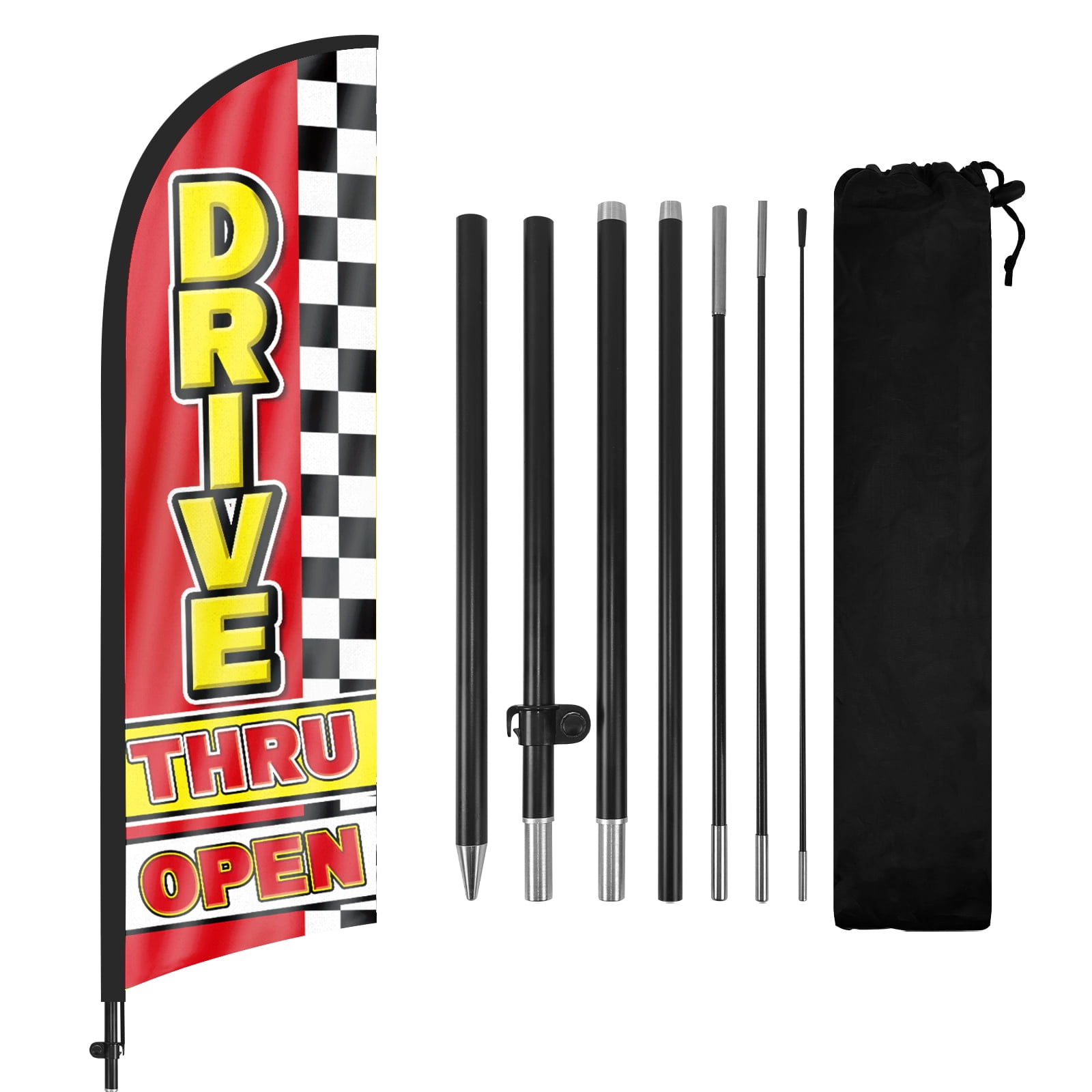 QSUM Drive Thru Open Sign Feather Flag with Pole Kit,7FT Drive Thru ...