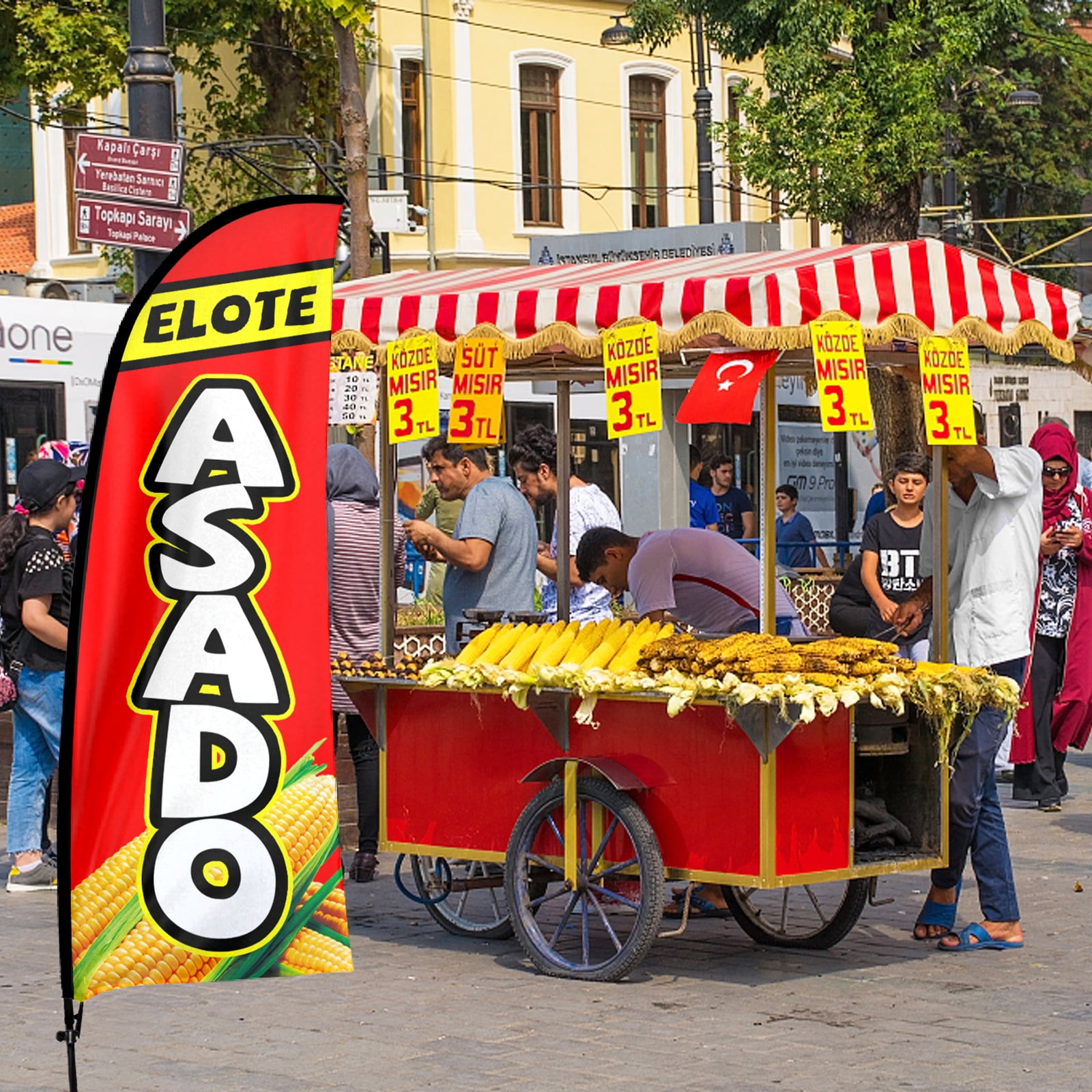 QSUM Elote Asado Sign Feather Flag with Pole Kit,7FT Elote Asado ...