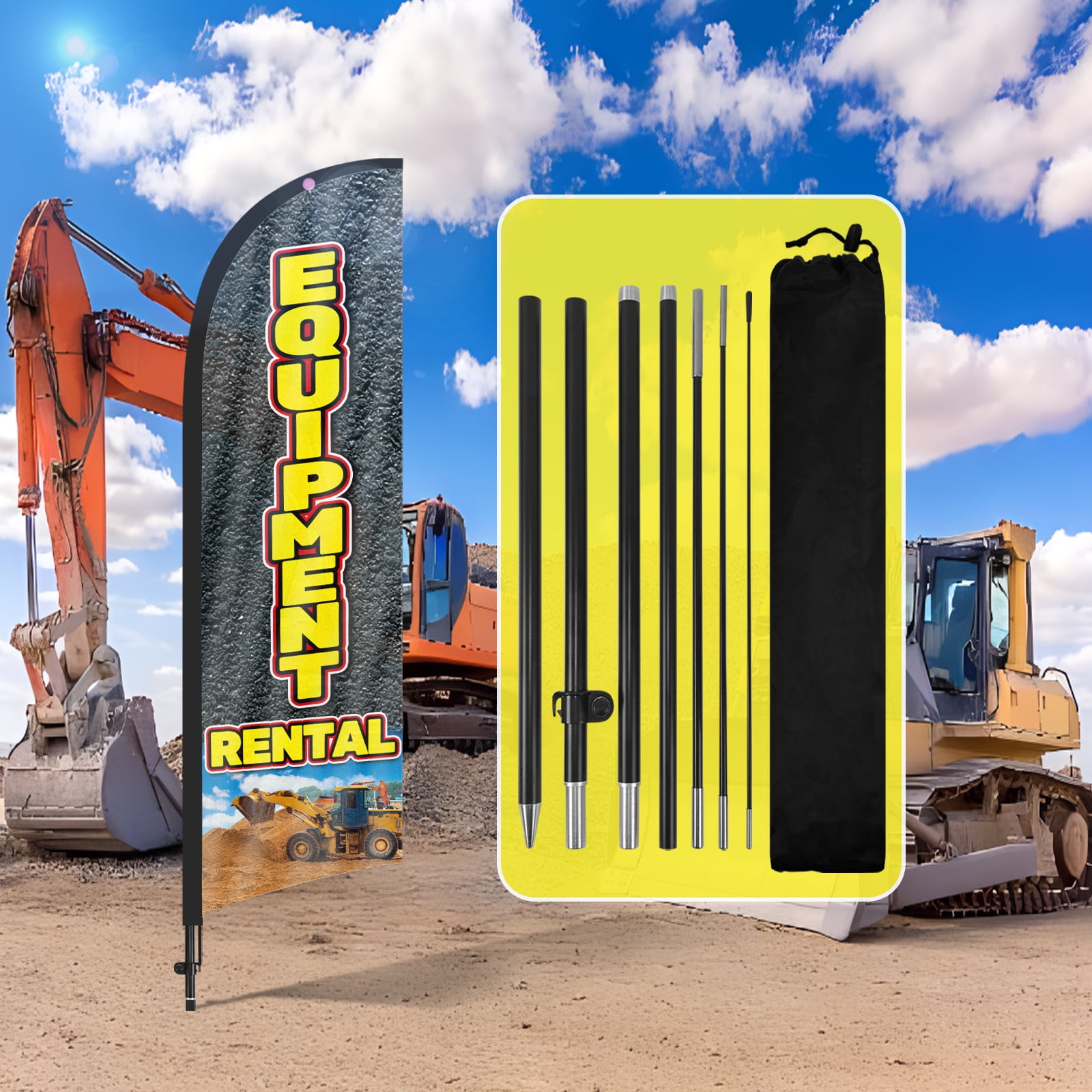 QSUM Equipment Rental Feather Flag with Flag Pole Kit and Ground Spike, 8.2FT Equipment Rental ...