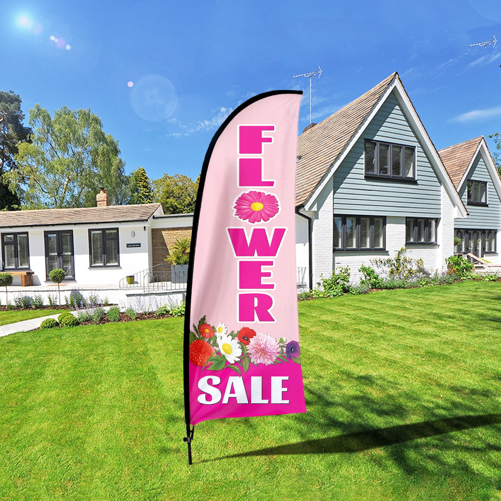 QSUM Flower Sale Sign Feather Flag with Pole Kit,7FT Flower Sale ...