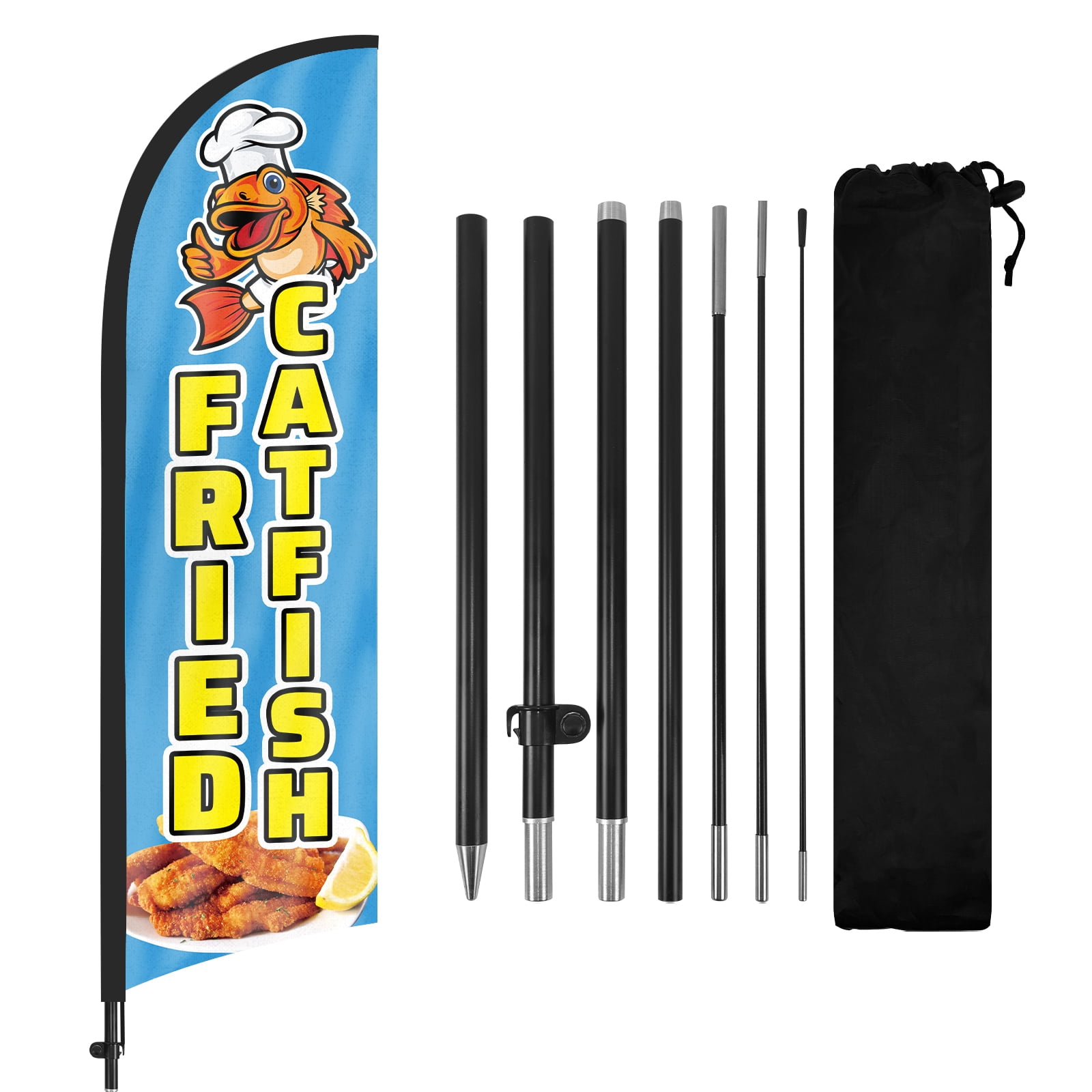 Qsum 8.2FT Fried Catfish Feather Flag with Pole Kit and Ground Spike ...
