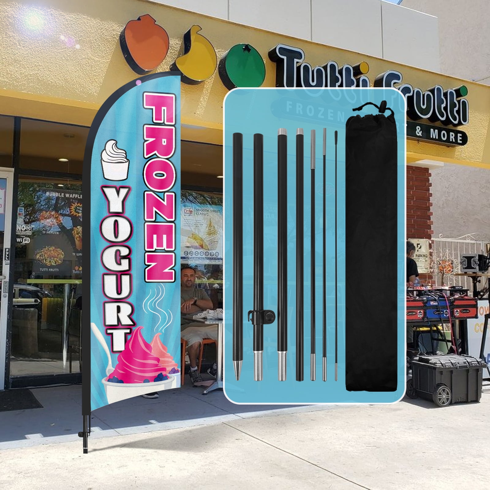QSUM Frozen Yogurt Sign Feather Flag with Pole Kit,8.2FT Frozen Yogurt ...