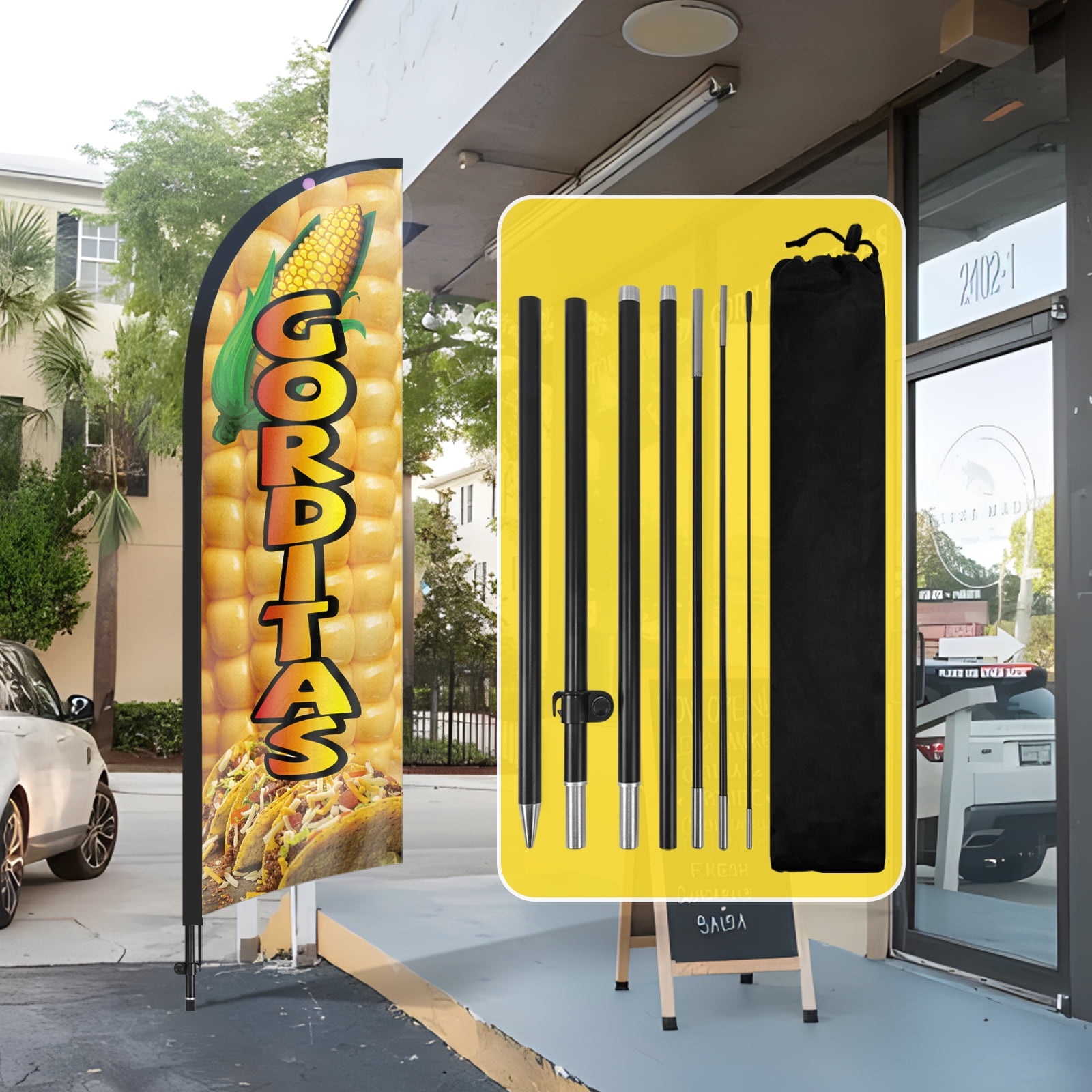 QSUM Gorditas Feather Flag Kit,8.2FT Mexican Grill Advertising Banner ...