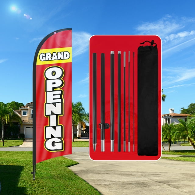 QSUM Grand Opening Sign Feather Flag with Pole Kit,8.2FT Grand Opening ...