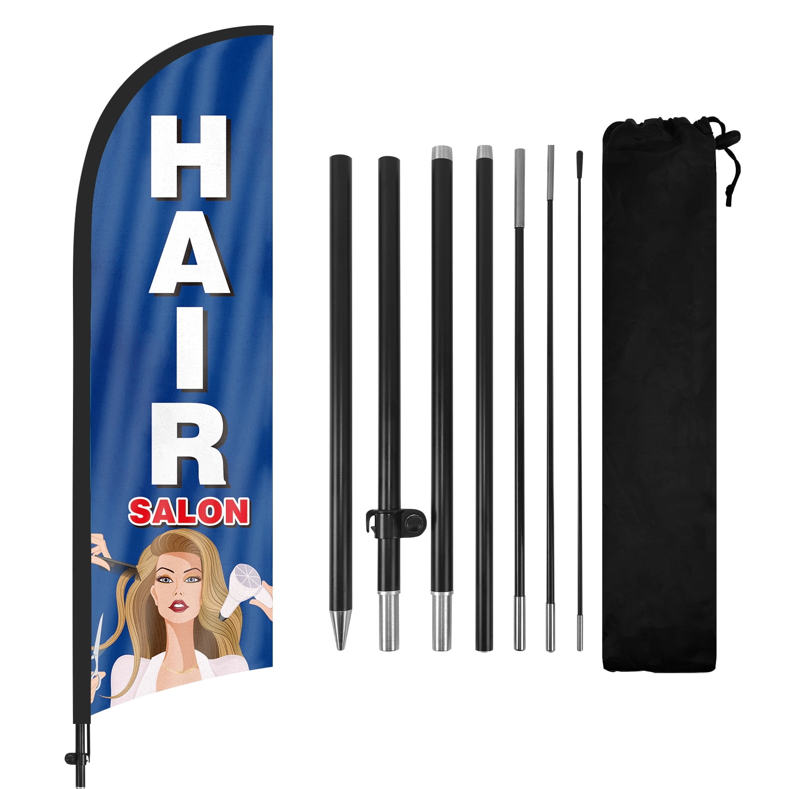 QSUM Hair Salon Feather Flag with Flag Pole Kit and Ground Spike, 8.2FT ...