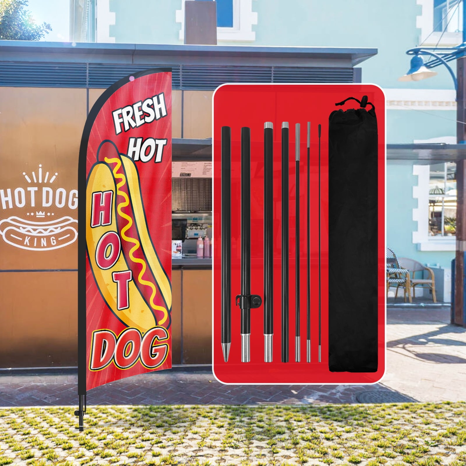 QSUM 8.2FT Hot Dog Advertising Feather Flag with Pole Kit, Business Sign, Tear-Resistant ...