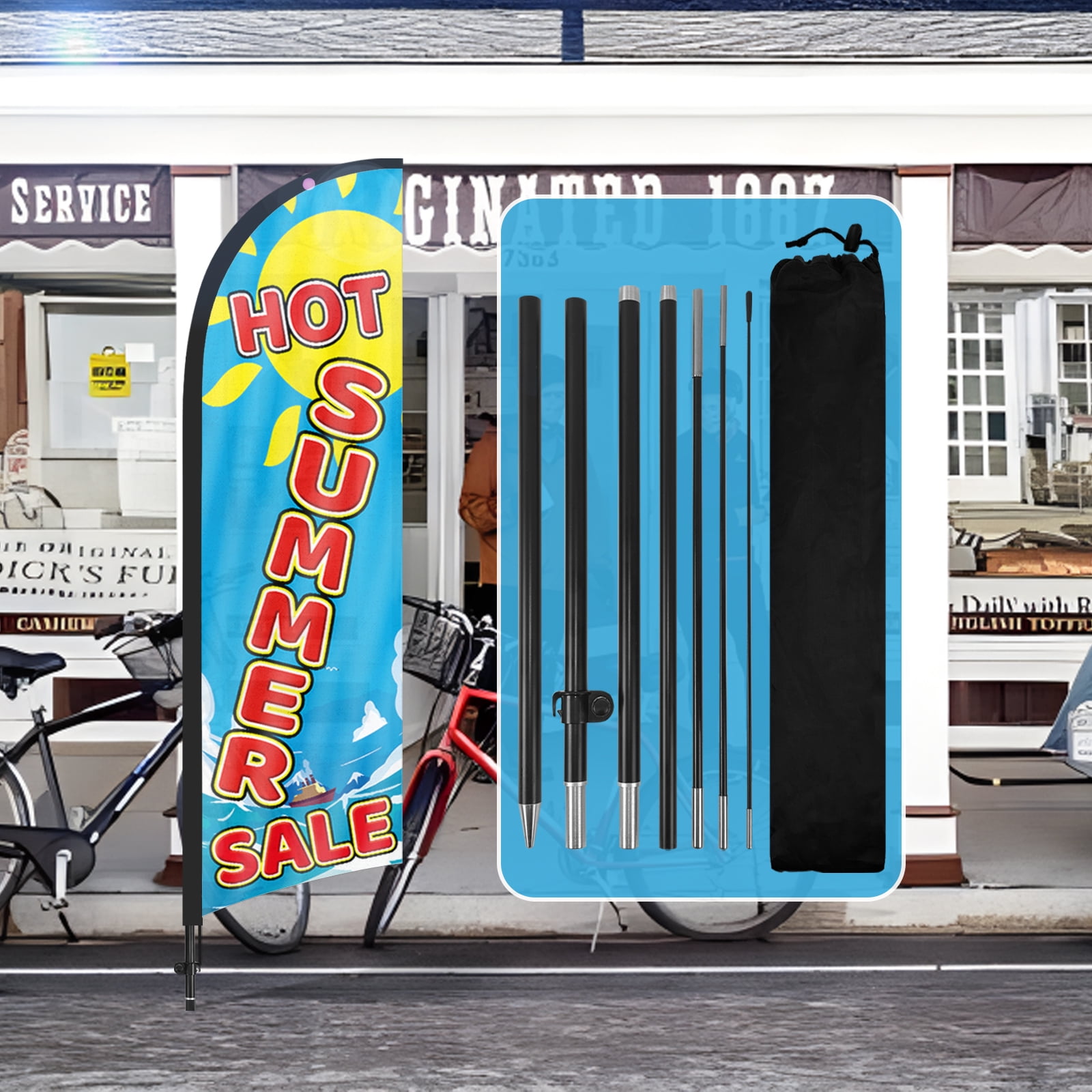 QSUM Hot Summer Sale Sign Feather Flag with Pole Kit,8FT Hot Summer ...