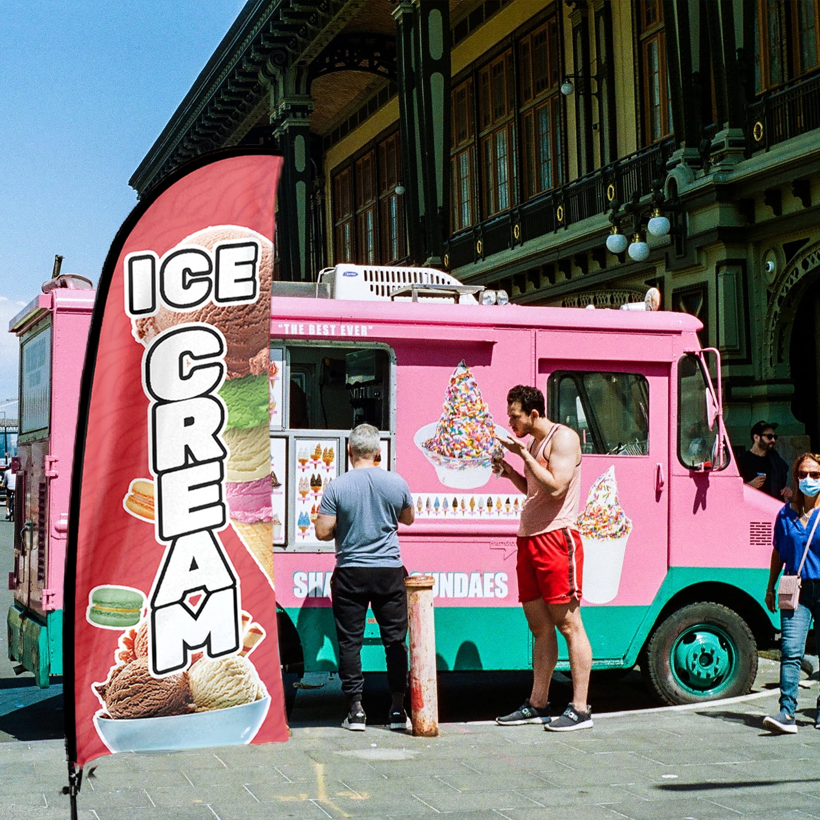 QSUM Ice Cream Sign Feather Flag with Pole Kit,7FT Ice Cream Decoration ...