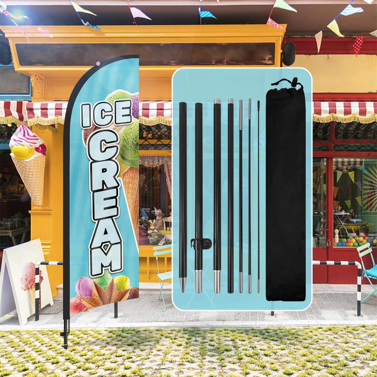 QSUM Ice Cream Sign Feather Flag with Pole Kit,8.2FT Ice Cream ...