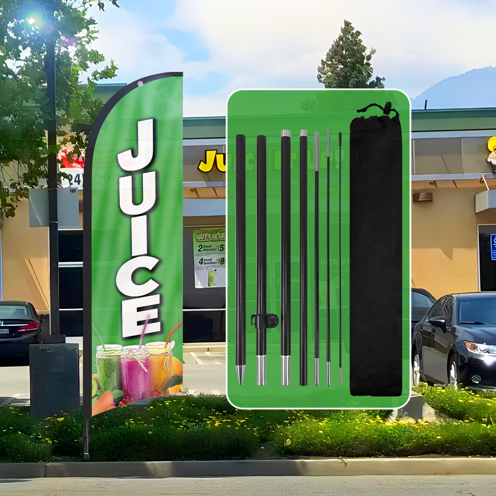 QSUM Heavy Duty Juice Sign Feather Flag with Pole Kit, 8.2FT Juice ...