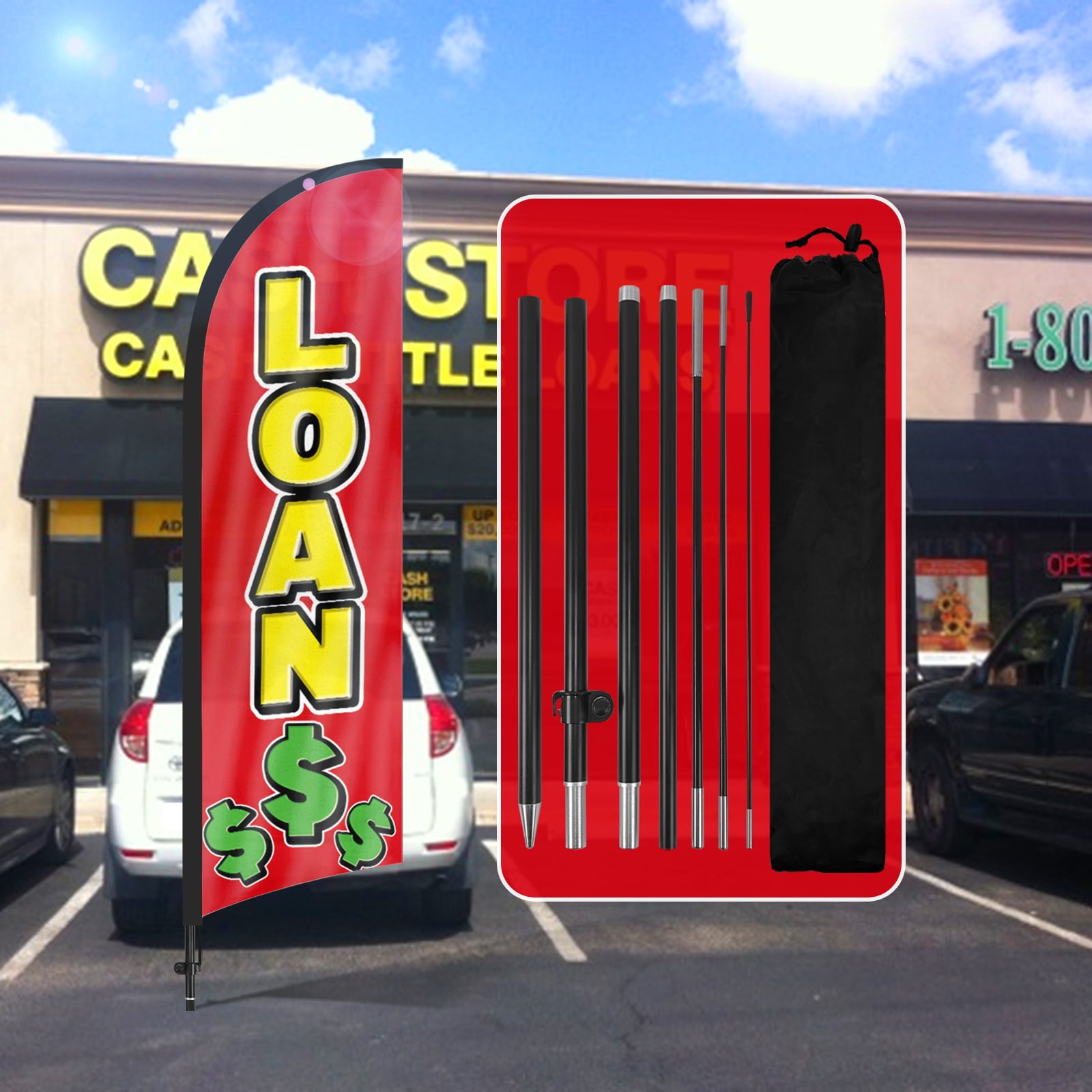 QSUM Loan Sign Feather Flag with Pole Kit,8.2FT Loan Decoration Display ...