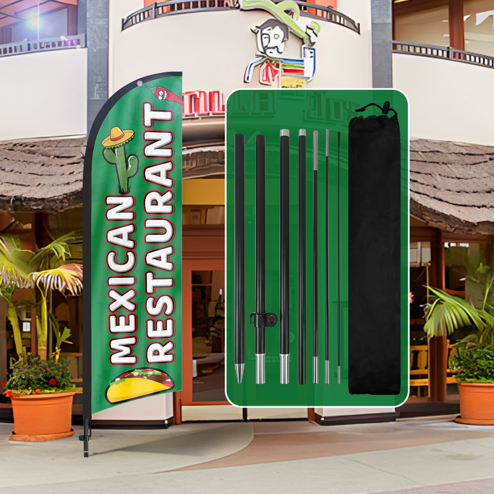 QSUM Mexican restaurant Sign Feather Flag with Pole Kit,7FT Mexican ...