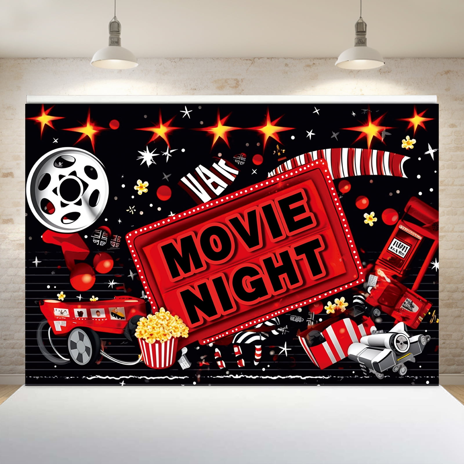 QSUM Movie Night Themed Wallpaper Backdrop - 100cm/39" x 150cm/59 ...
