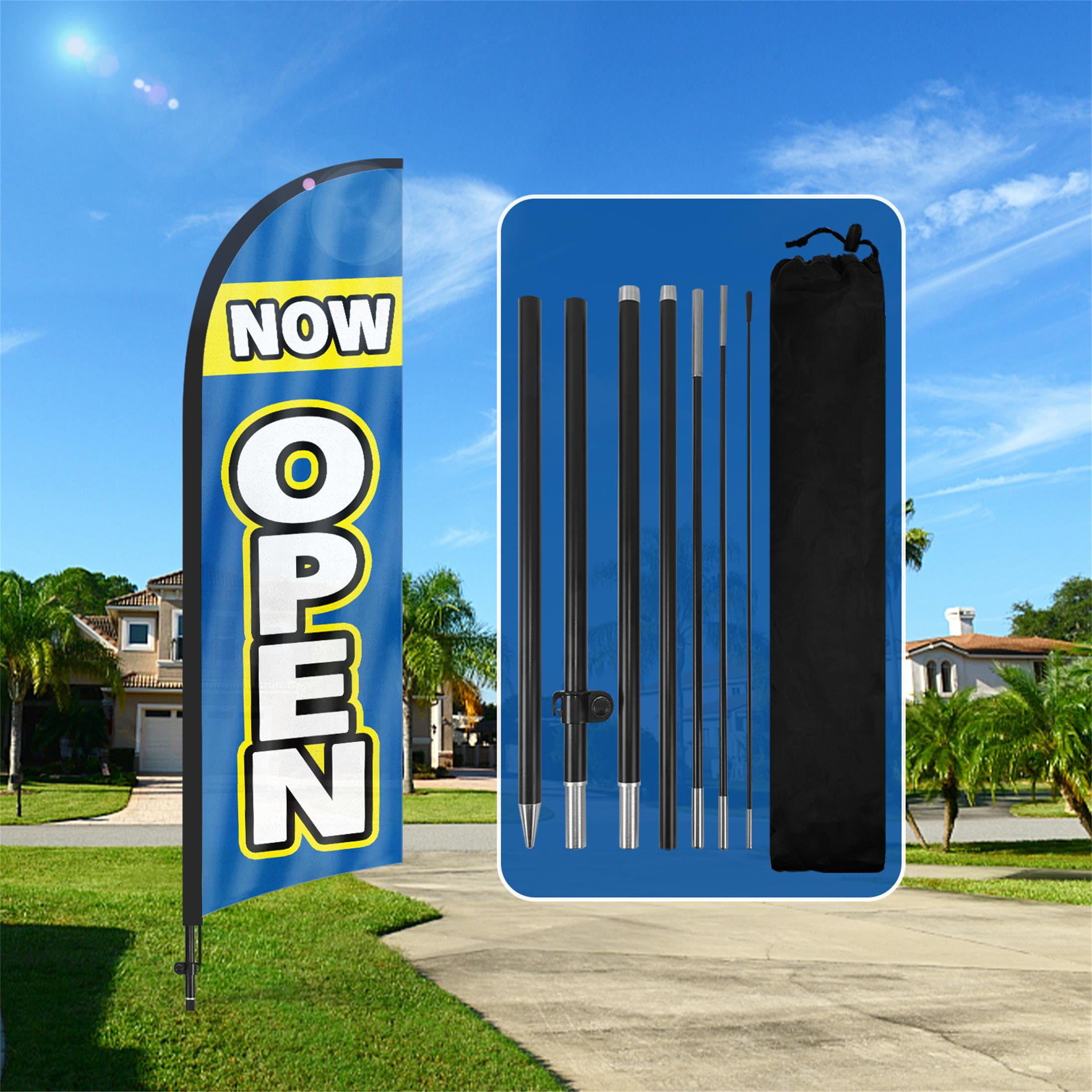 QSUM Now Open Themed Swooper Flag, 8.2FT Now Open Banner Feather Flag ...