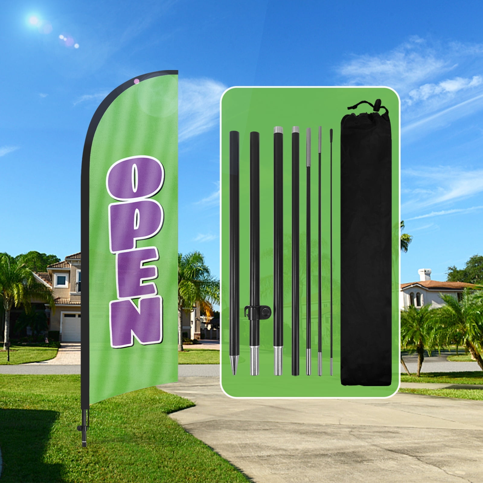 QSUM 8.2FT Windless Open Feather Flag with Pole Kit and Spike, Outdoor ...