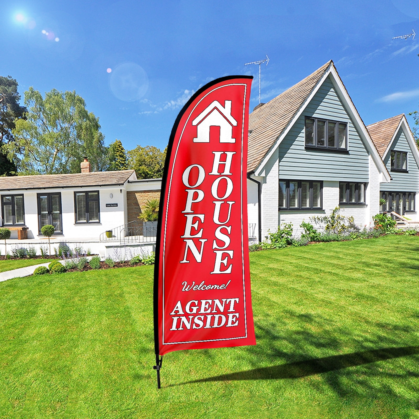 QSUM Open House Sign Feather Flag with Pole Kit,7FT Open House ...