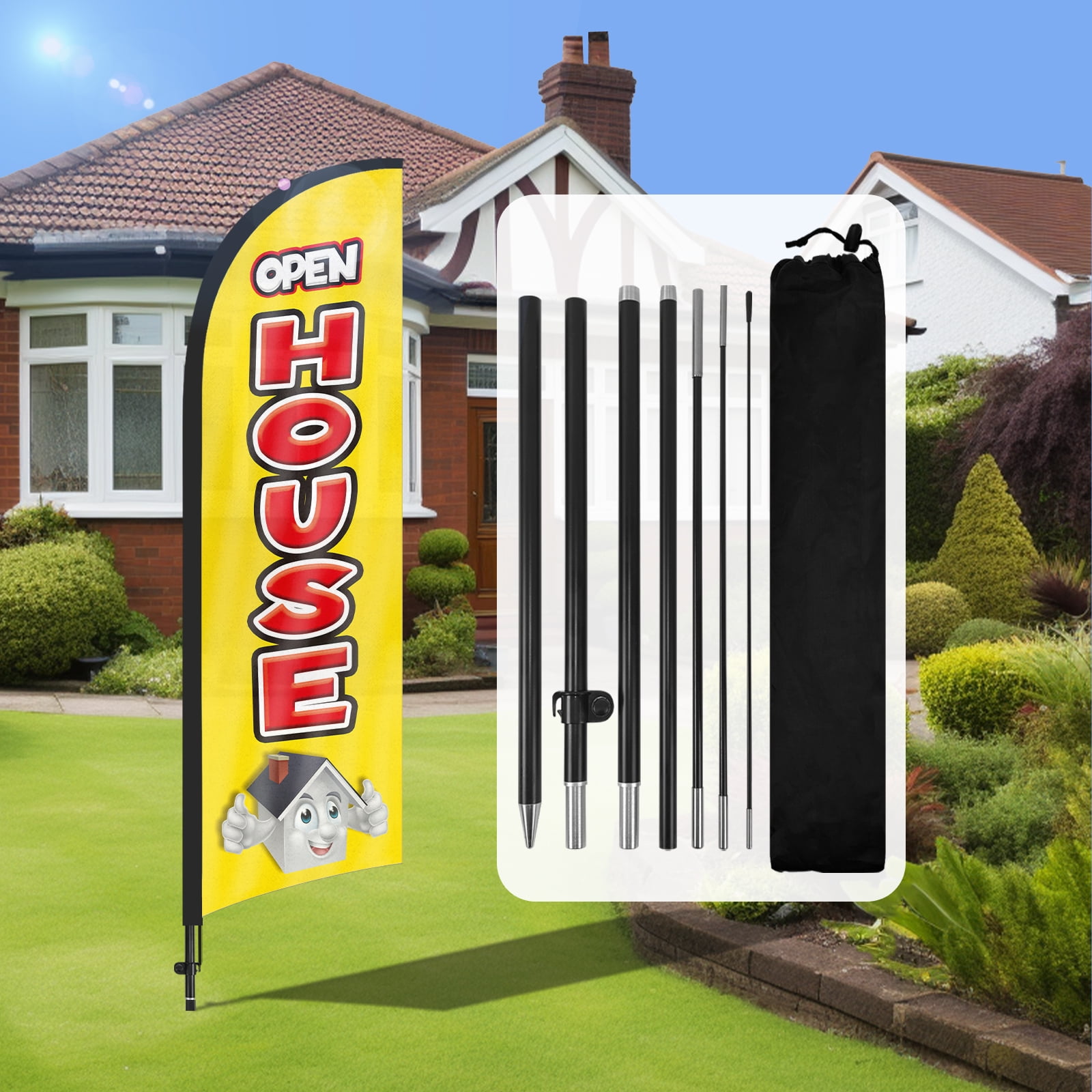 QSUM Open House Sign Feather Flag with Pole Kit,7FT Open House ...