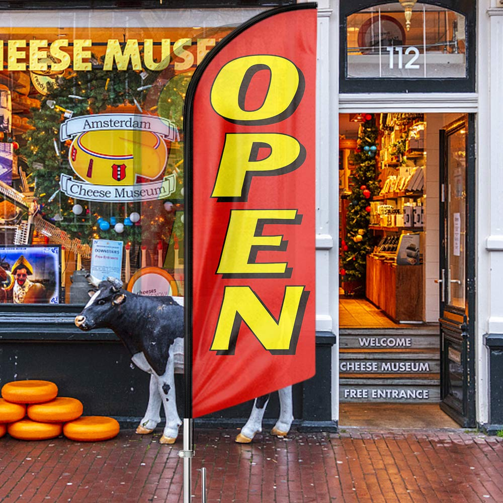 QSUM Open Sign Feather Flag,8FT Open outdoor advertising flag, Open Business Sign,Open Swooper ...