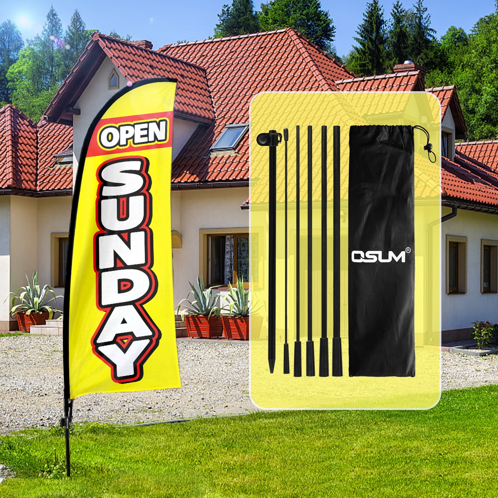 QSUM Open Sunday Themed Swooper Flag, 7FT Open Sunday Banner Feather ...