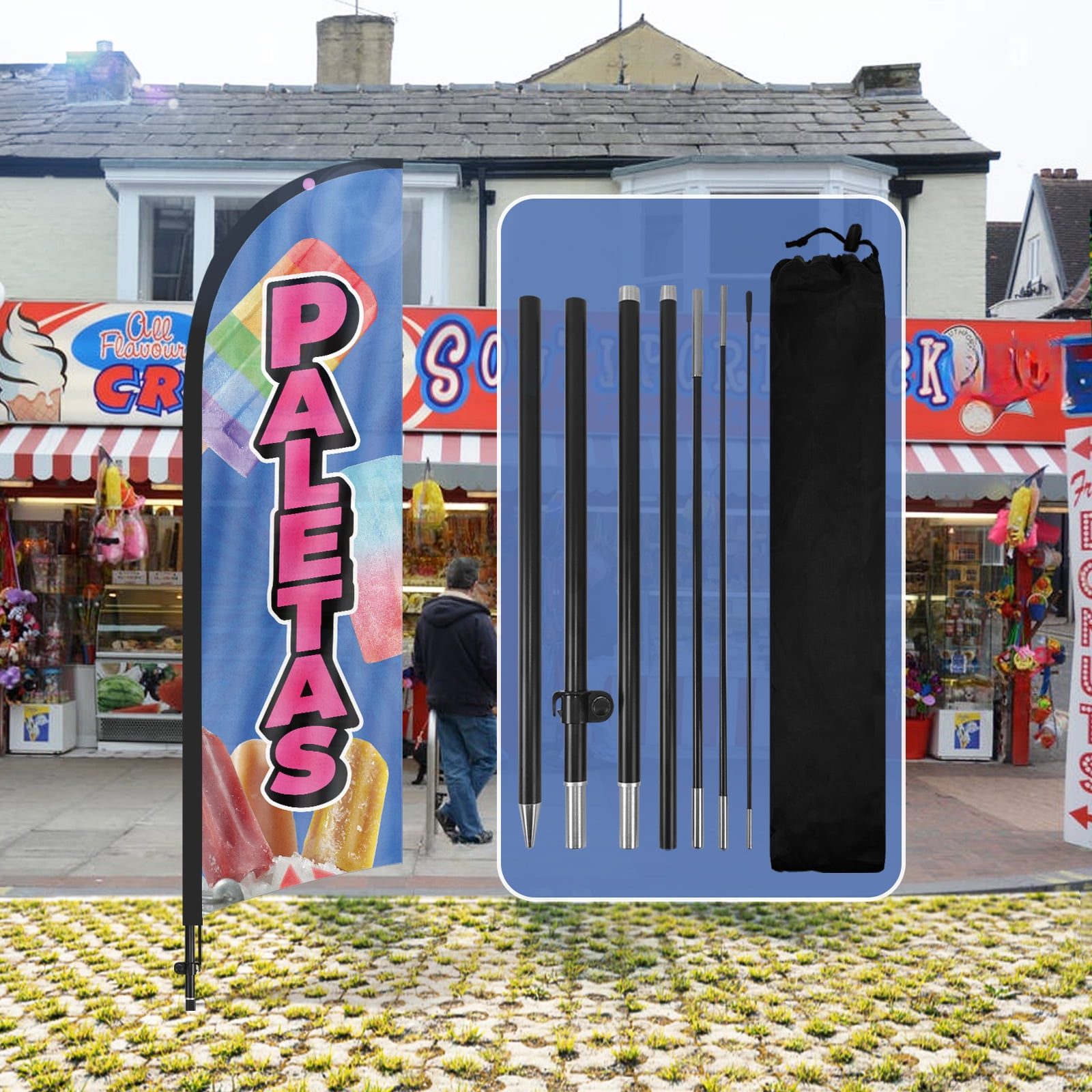 QSUM Paletas Sign Feather Flag with Pole Kit,8.2FT Paletas Decoration ...