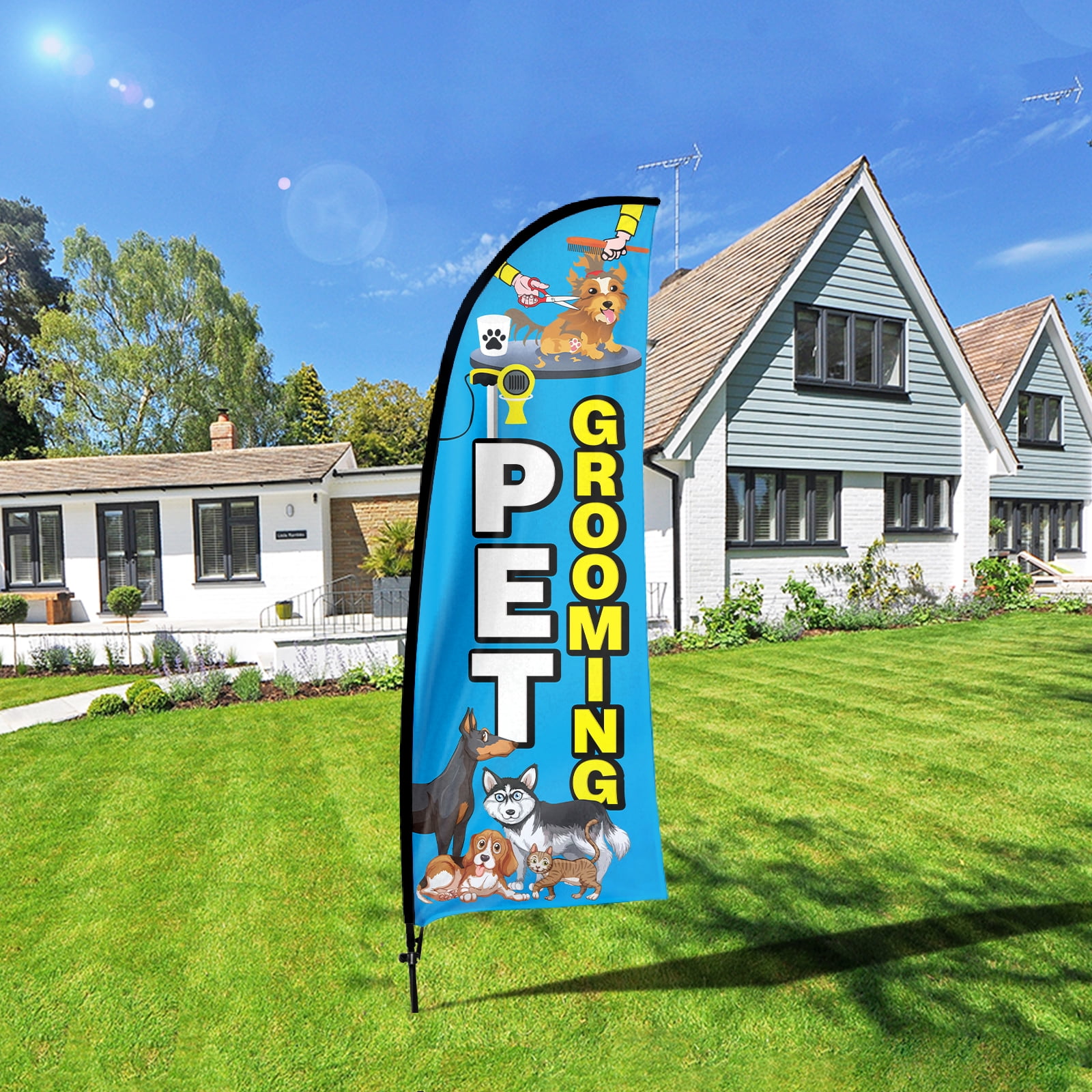 QSUM Pet Grooming Sign Feather Flag with Pole Kit,7FT Pet Grooming ...