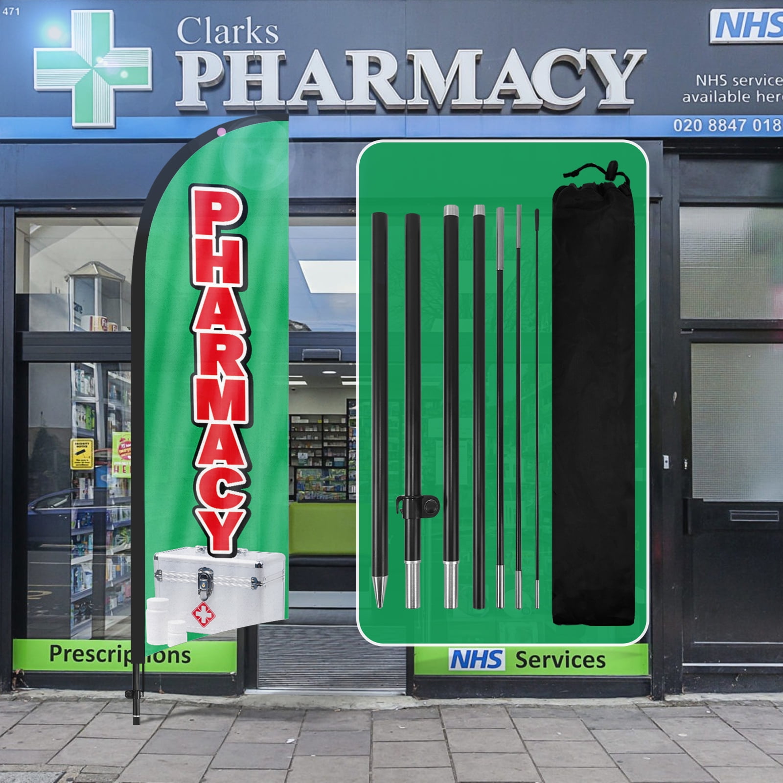 QSUM Pharmacy Feather Flag with Flag Pole Kit and Ground Spike, 8.2FT ...