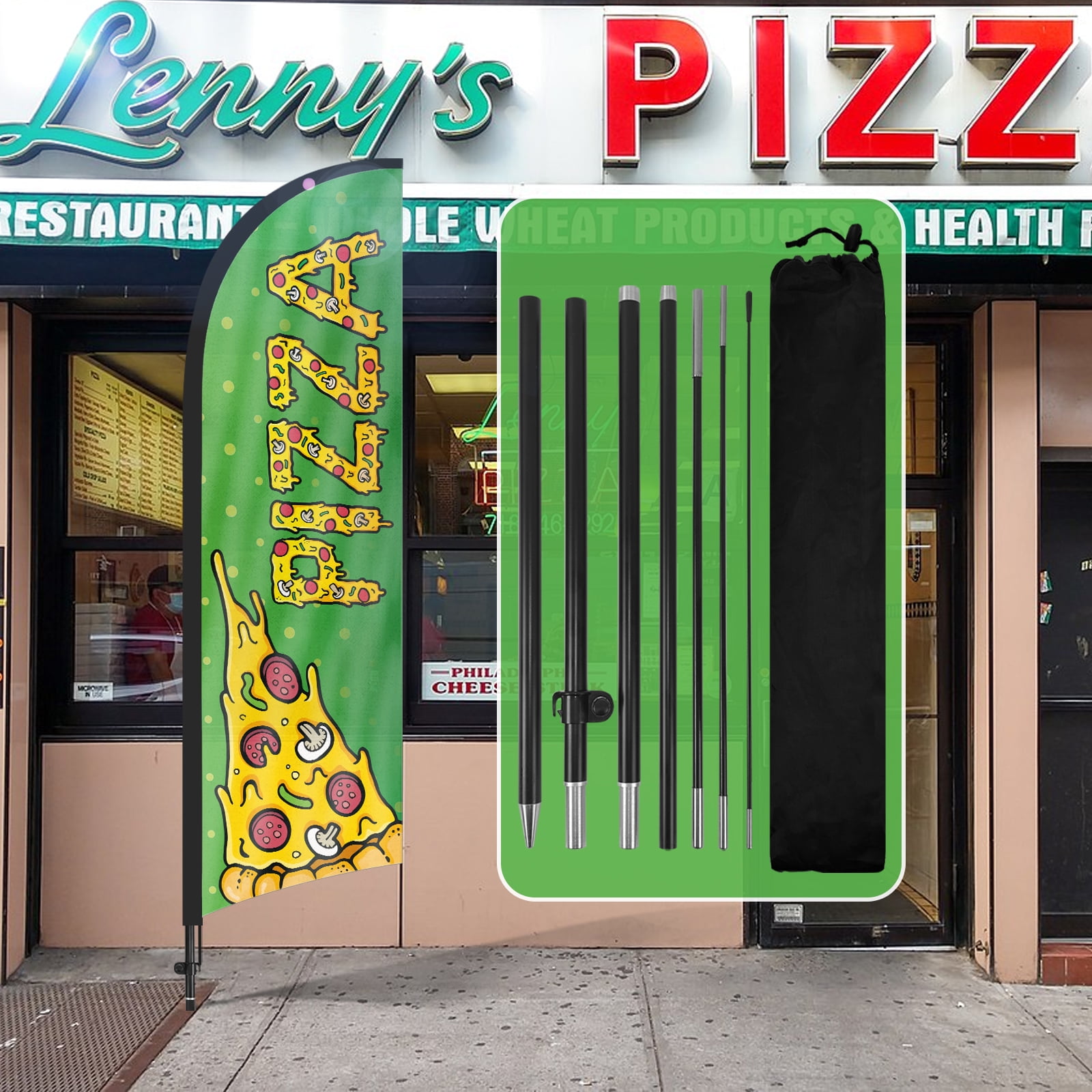 QSUM Pizza Food Themed Feather Flag,7FT Pizza Restaurant Advertising ...