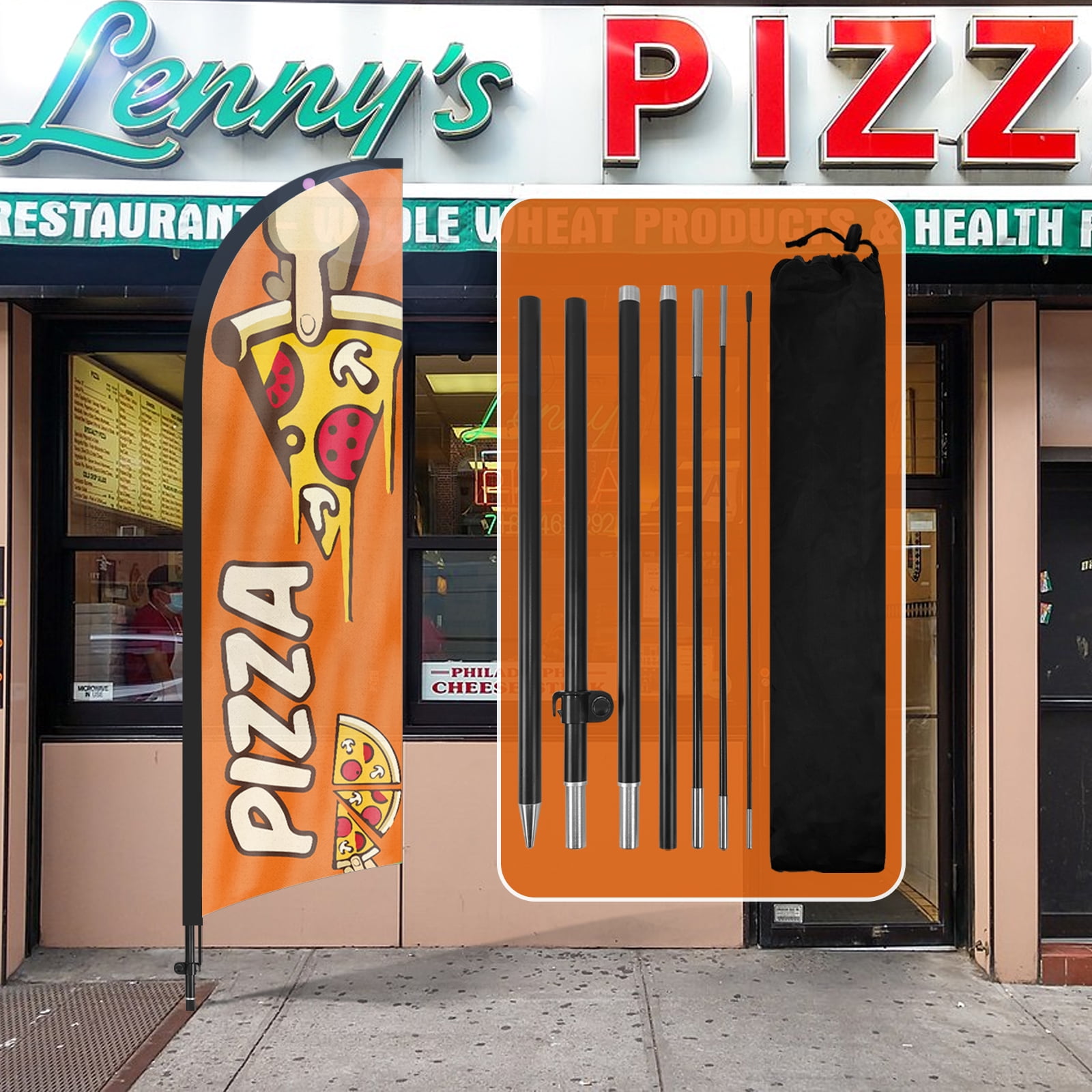 QSUM Pizza Food Themed Feather Flag,7FT Restaurant Advertising Swooper ...