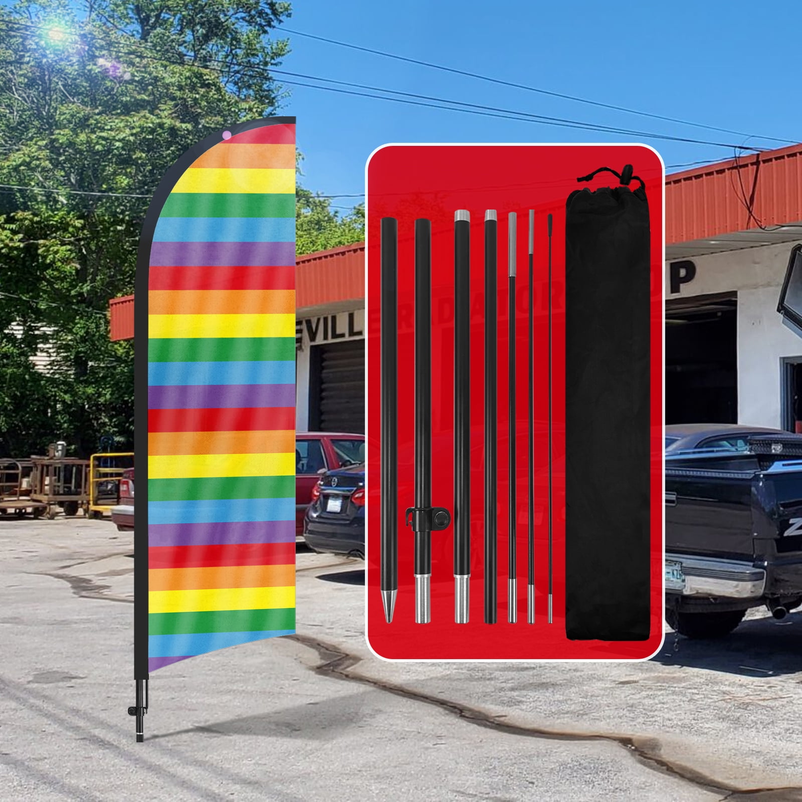 QSUM Rainbow Feather Flag & Pole Kit, Garden Banner or Yard Decorations, 8'Large Festival Flag ...