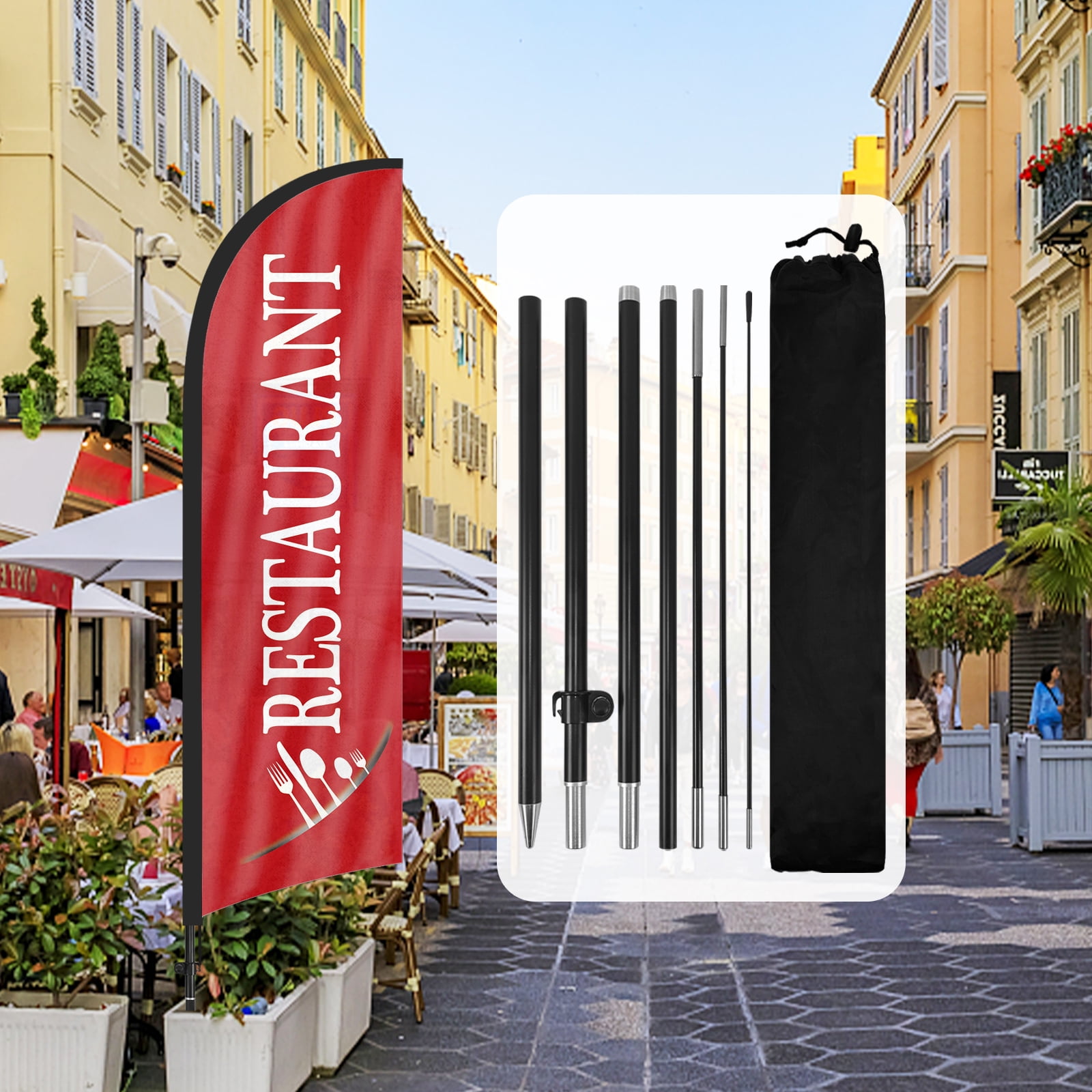 QSUM Restaurant Themed 8.2ft Tall Feather Flag, Swooper Flag Signs with ...