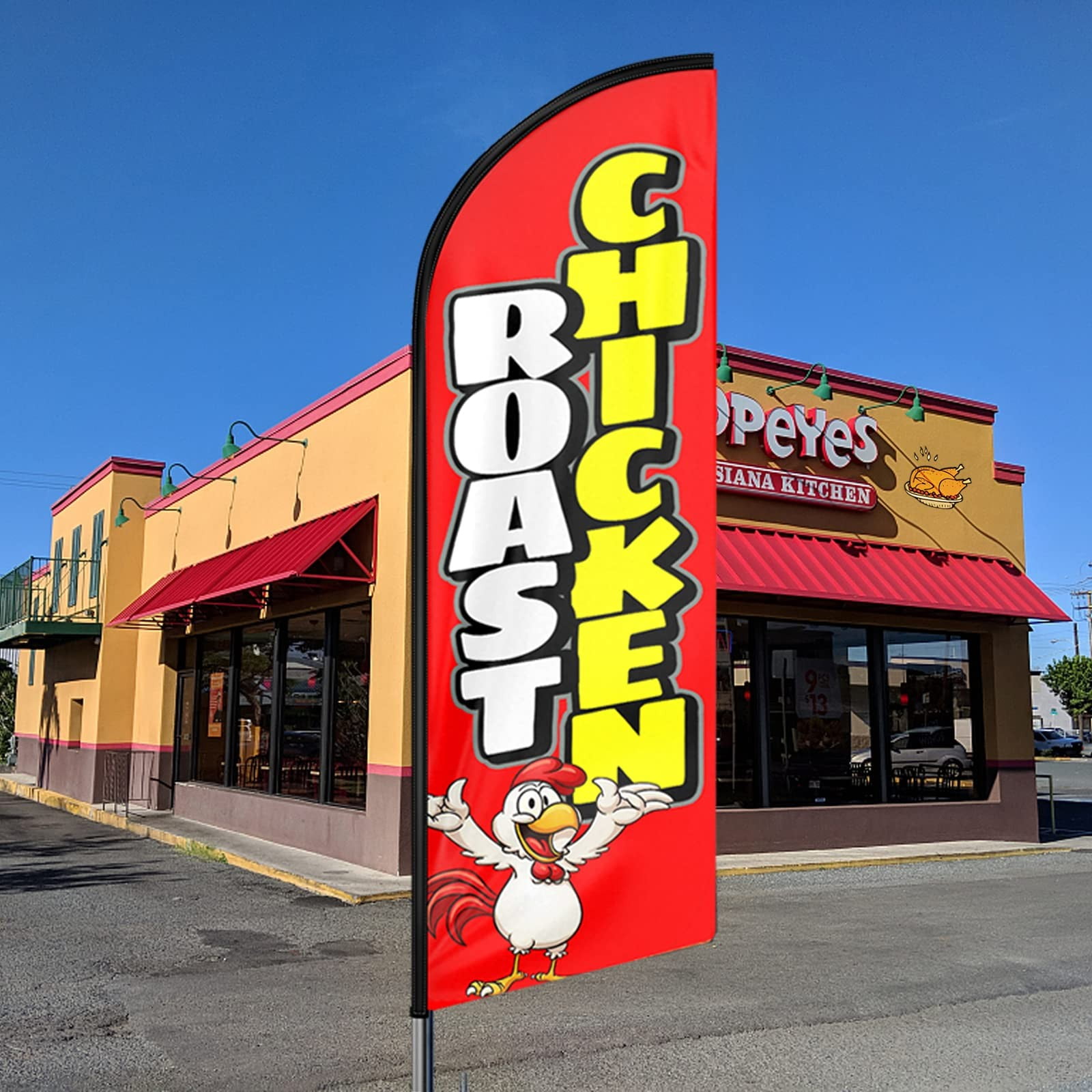 QSUM Roast Chicken Sign Feather Flag,8FT Roast Chicken Outdoor Advertising Flag, Roast Chicken ...