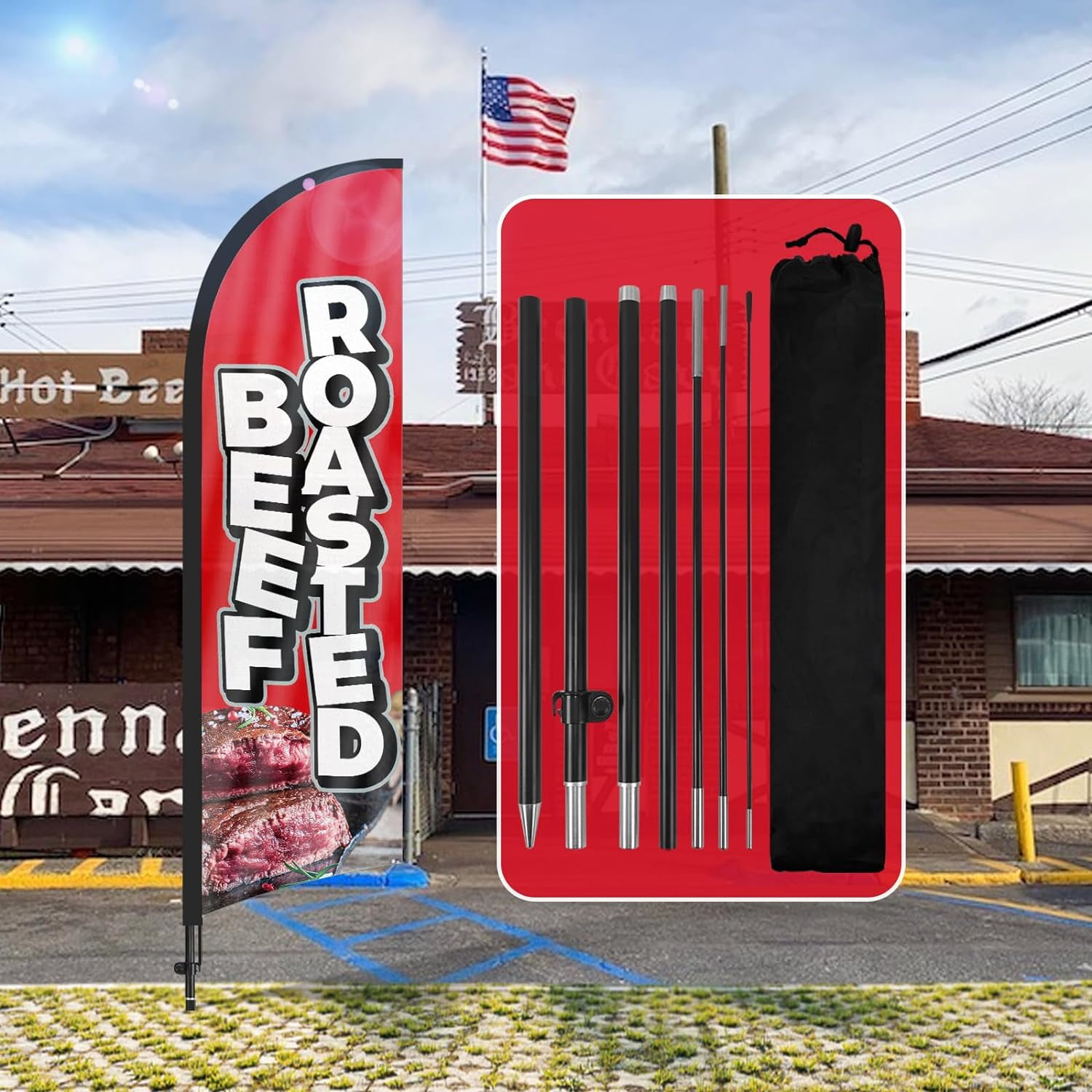 QSUM Roasted Beef Themed Swooper Flag, 7FT Roasted Beef Advertising ...