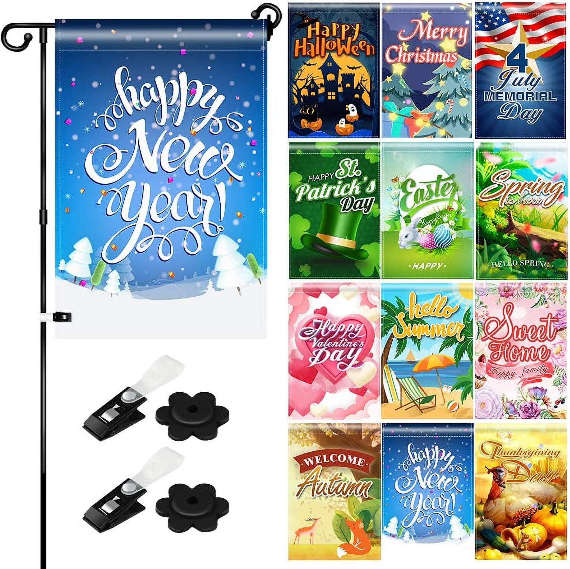 QSUM Seasonal Garden Flags, 12 pcs Garden Flag Sets, Garden Flag Decor ...