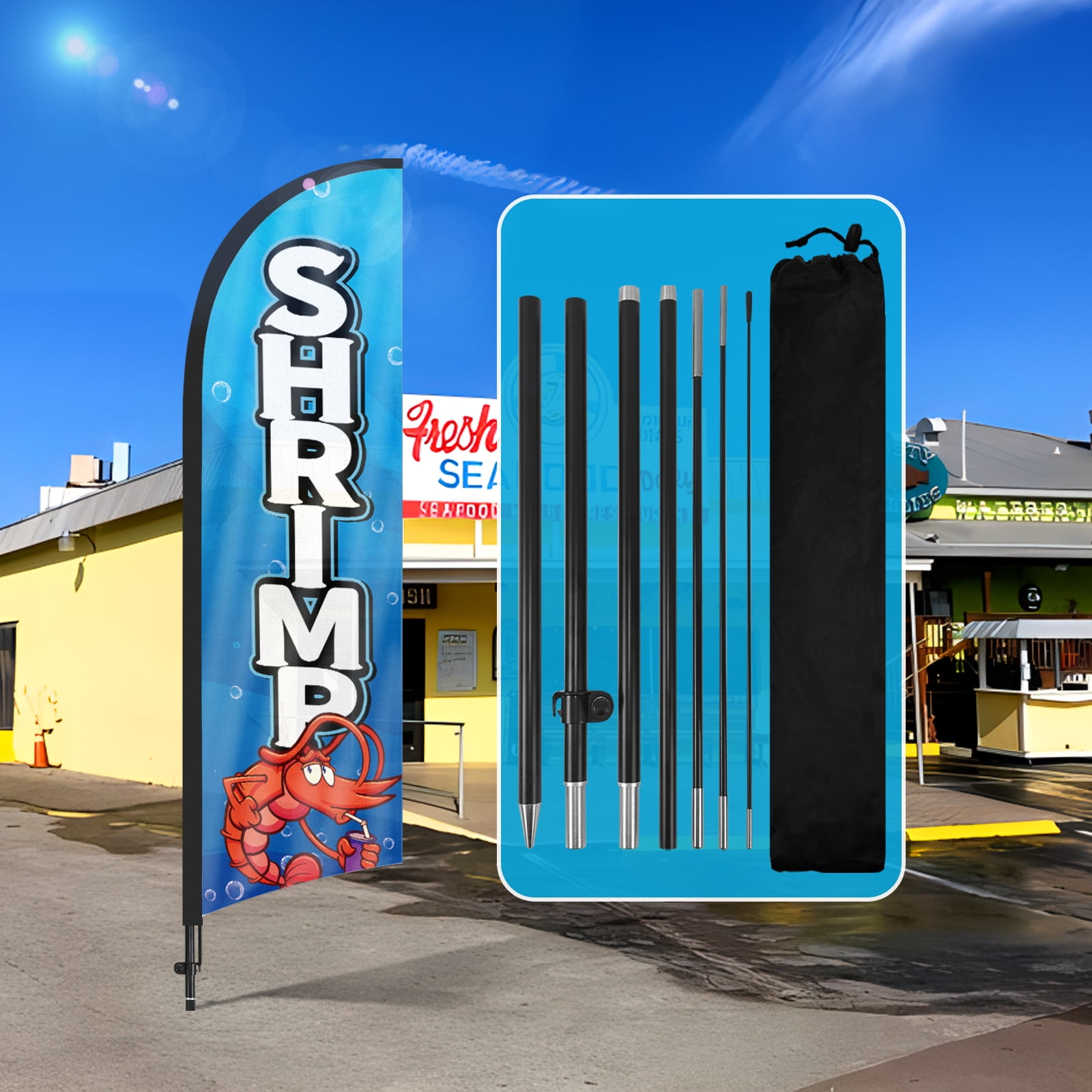 QSUM 8.2FT Shrimp Feather Flag with Pole Kit and Ground Spike, Outdoor ...