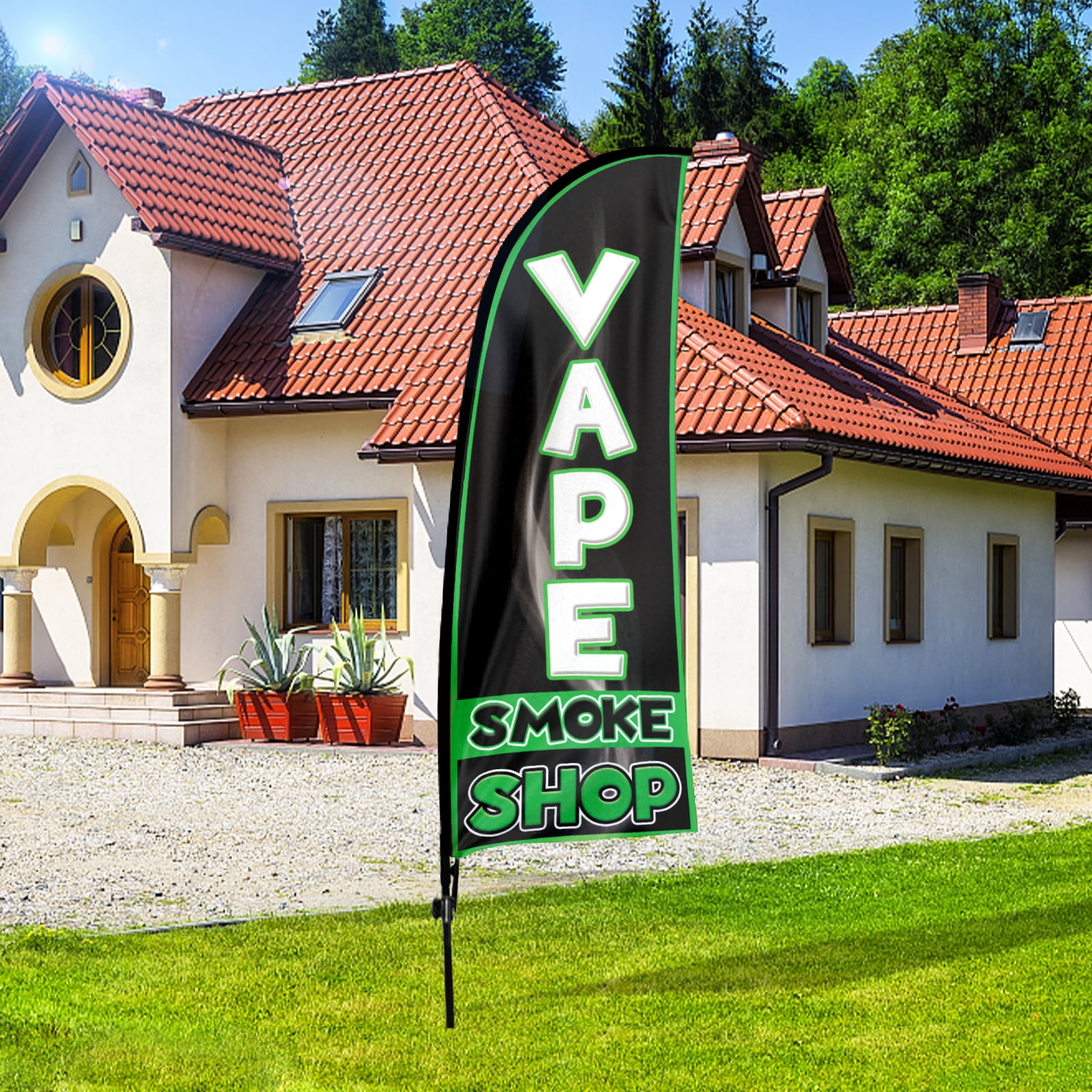 QSUM Smoke Shop Sign Feather Flag with Pole Kit,7FT Smoke Shop ...