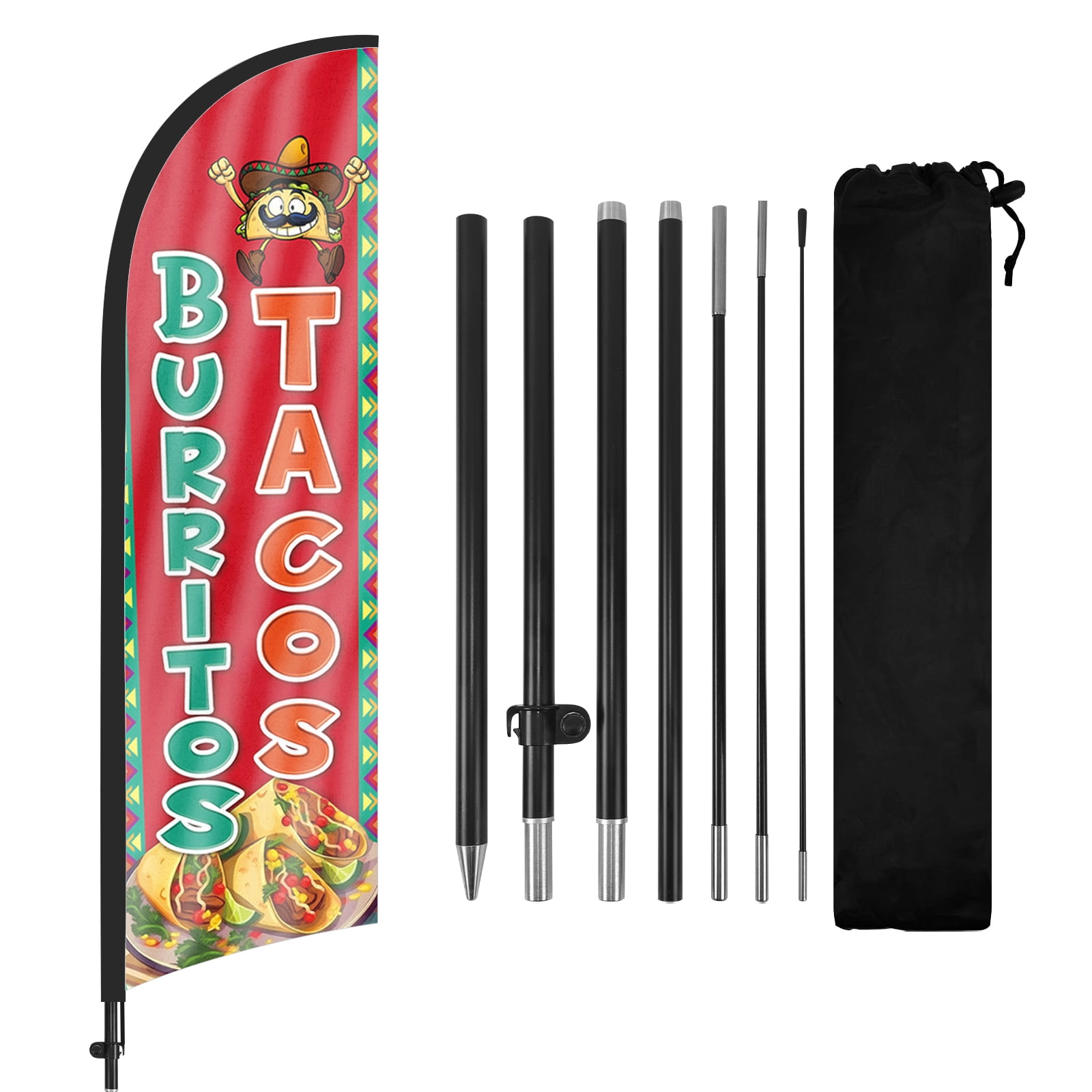 QSUM Tacos Burritos Sign Feather Flag with Pole Kit,7FT Tacos Burritos ...