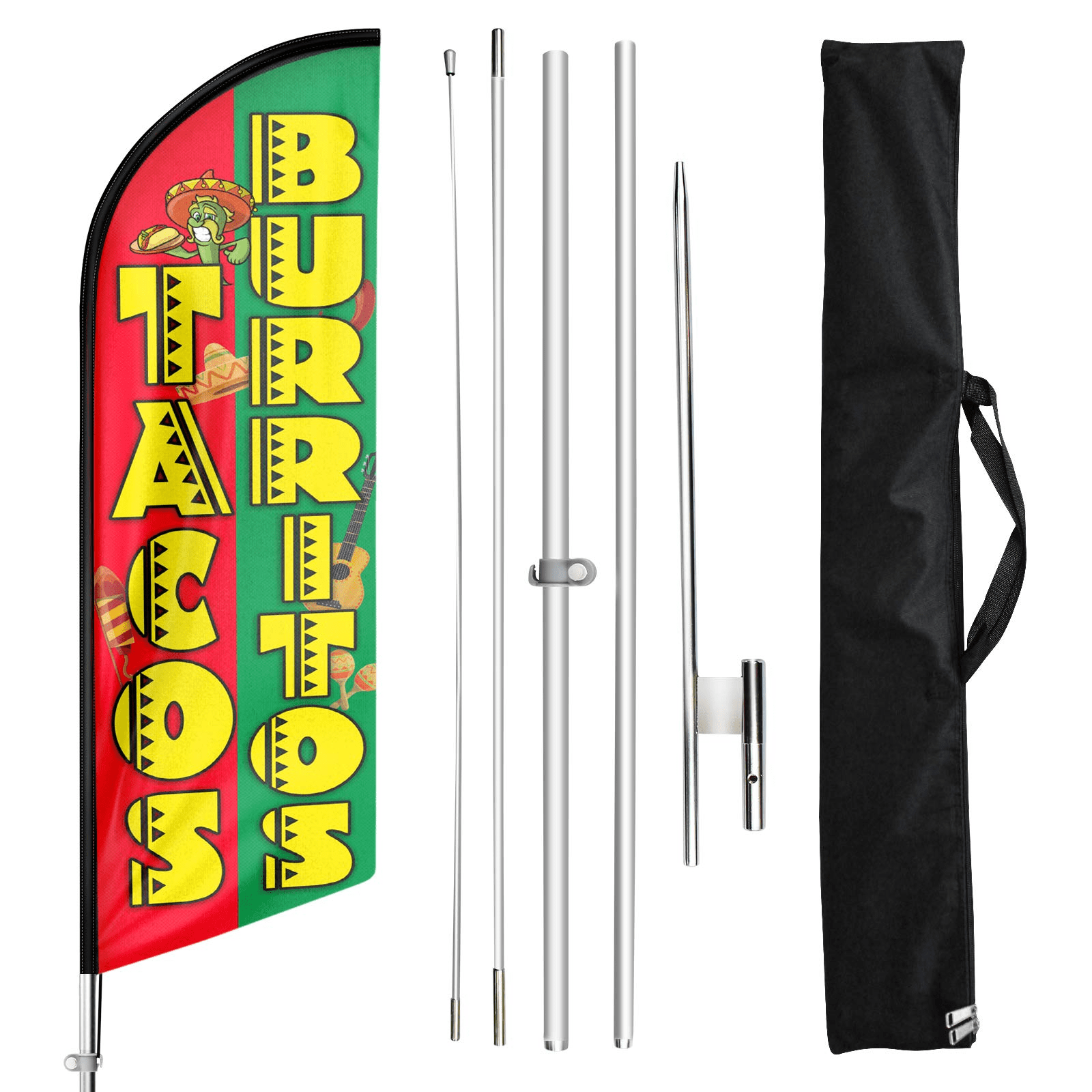 QSUM Tacos Burritos Swooper Flutter Feather Flag Kit,11FT Mexican ...
