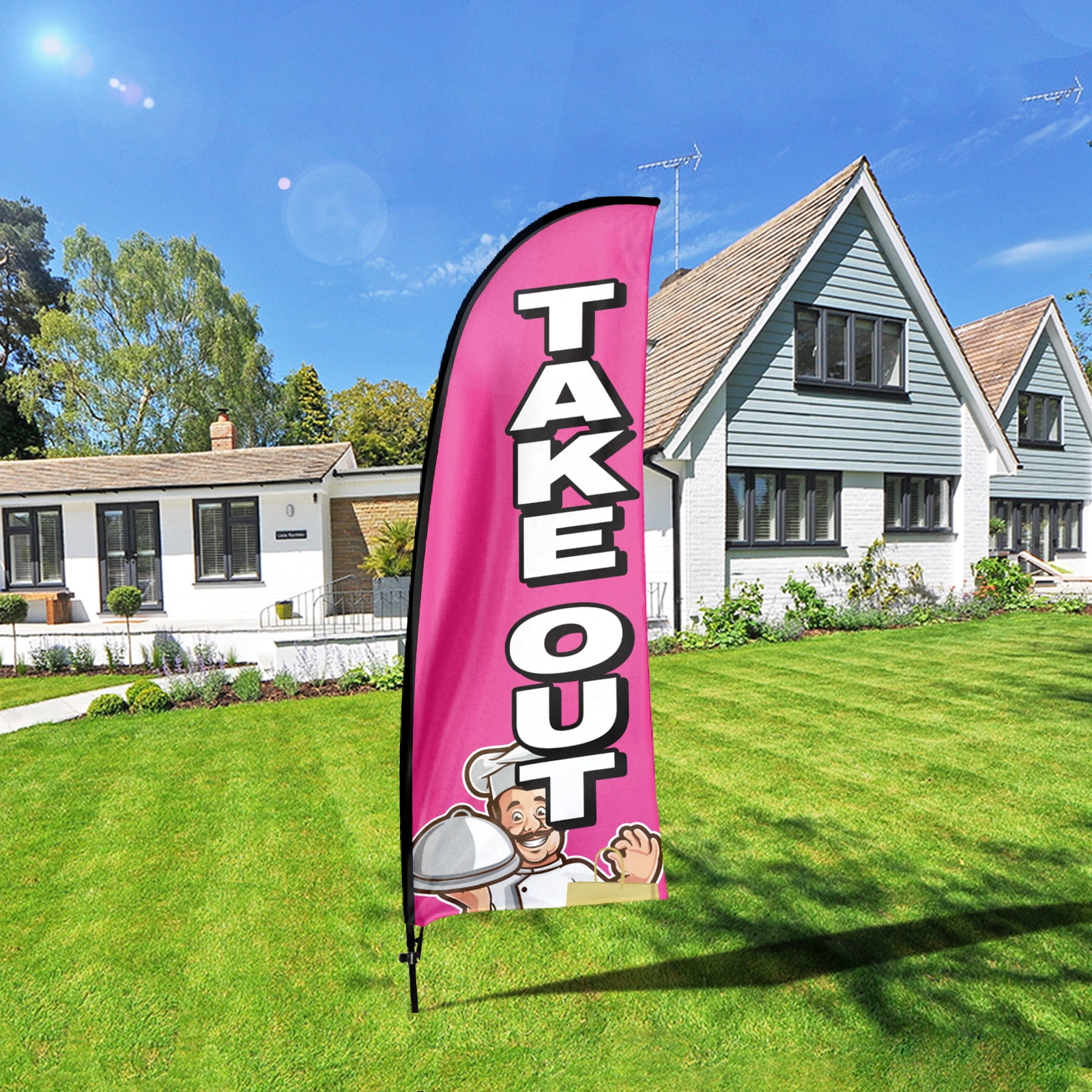 QSUM Take Out Feather Flag Kit,7FT Restaurant Advertising Banner ...