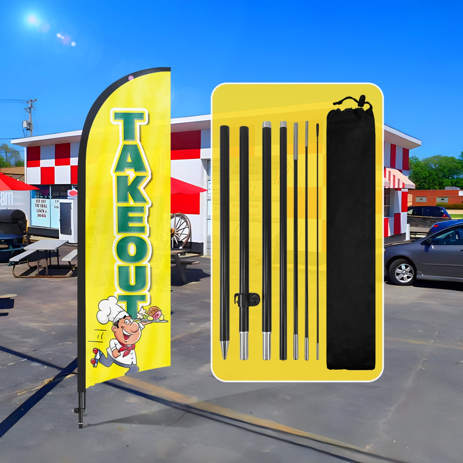 QSUM Takeout Themed Swooper Flag,8.2FT Takeout Advertising Feather Flag ...